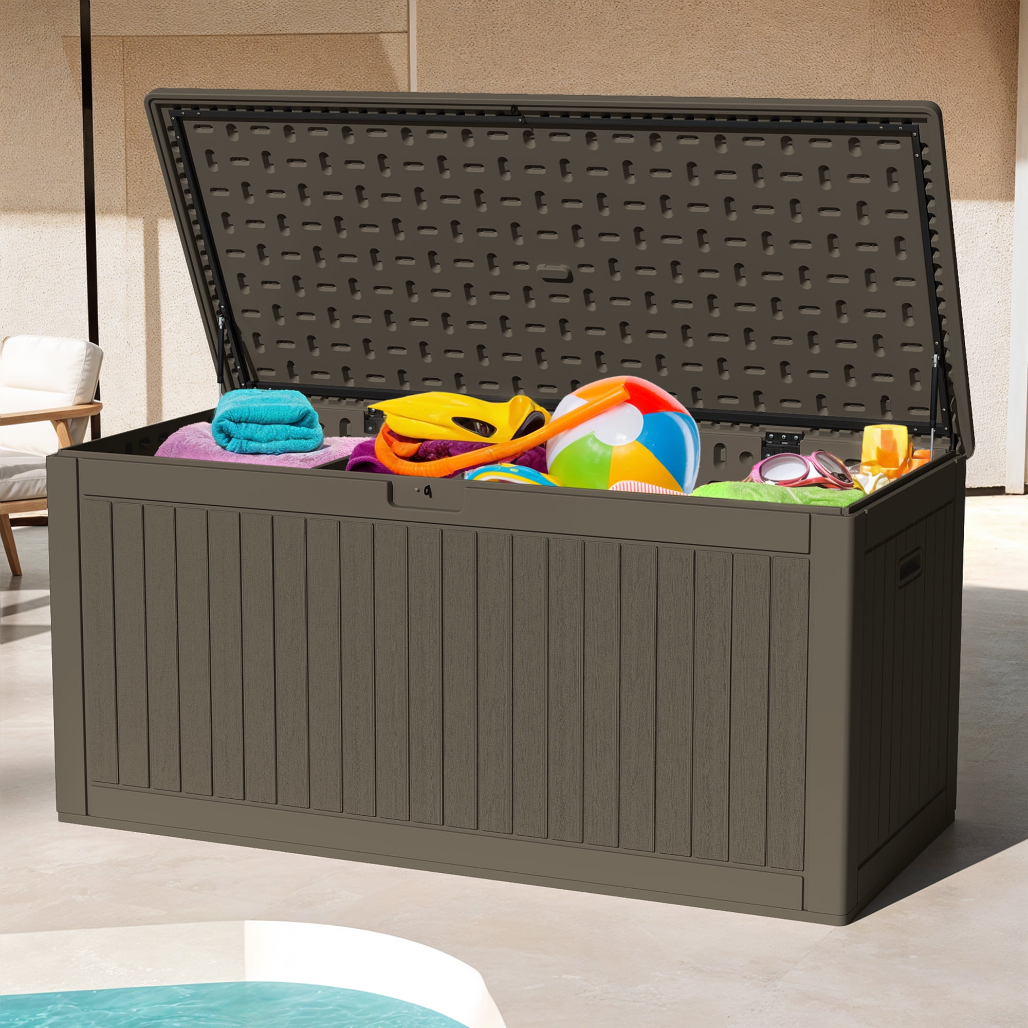 Uforic Outdoor 260 Gallon Large Resin Deck Box, Double-Wall Storage Box ...