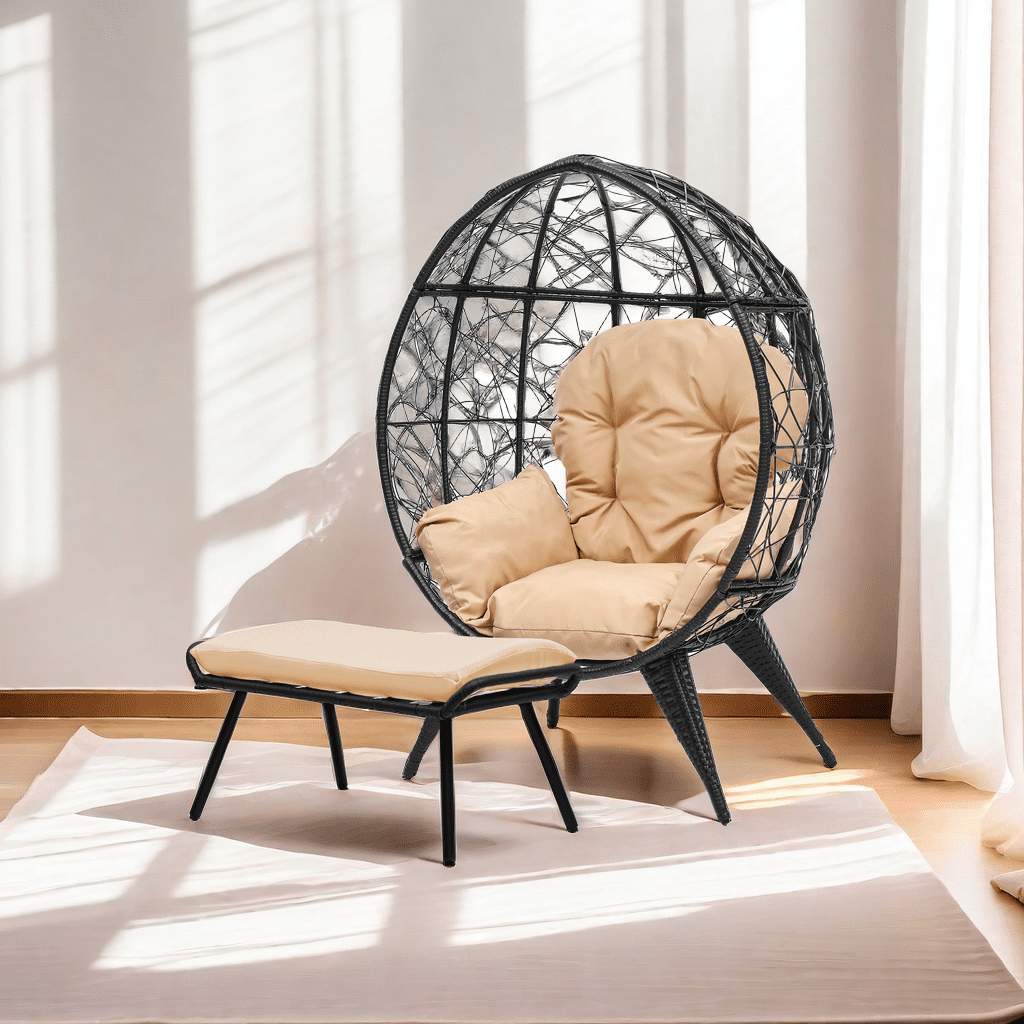 Uforic Outdoor Egg Chair with Stand and Ottoman, Cushioned Wicker ...