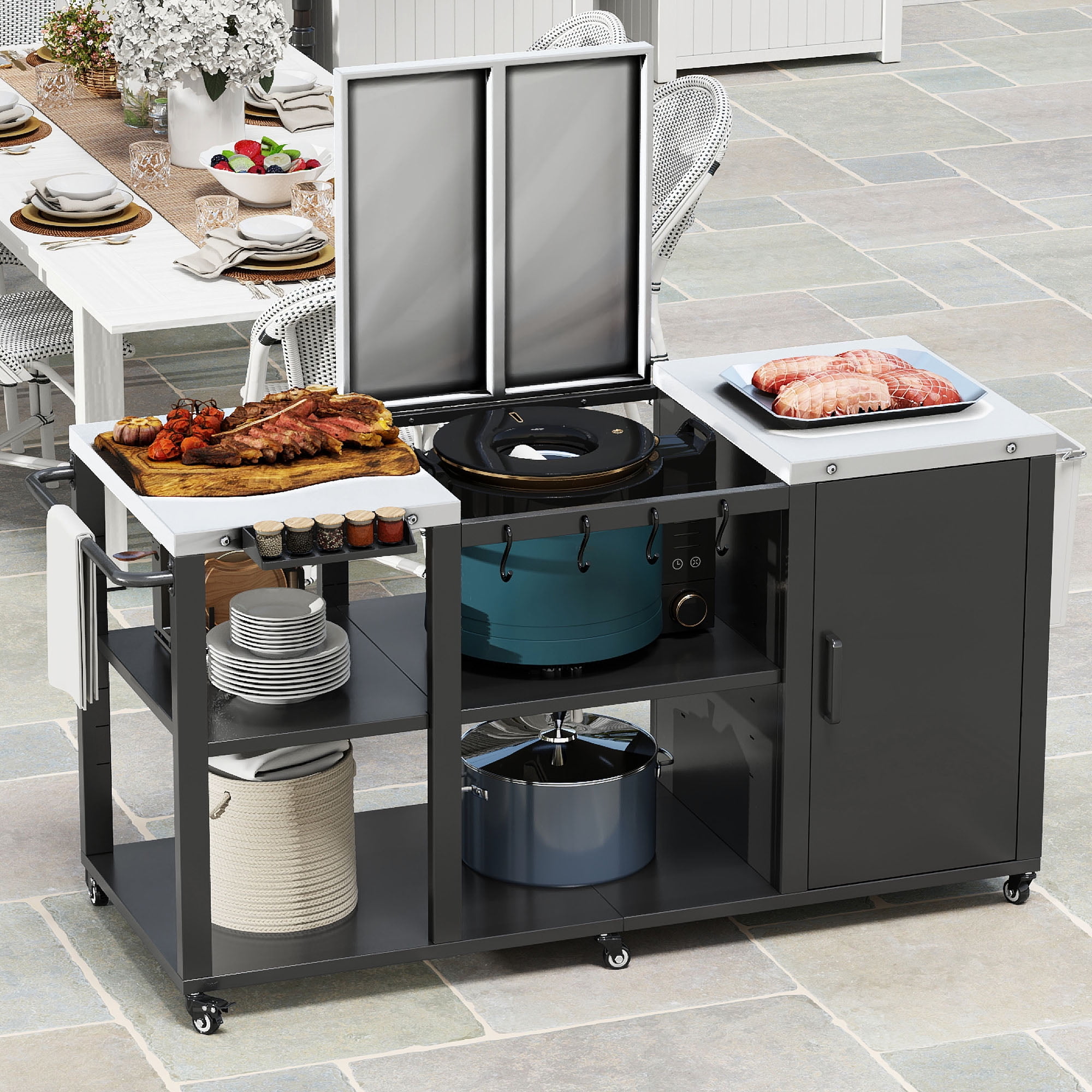 Uforic Outdoor Grill Cart with Storage Cabinet, Outdoor Kitchen Island ...