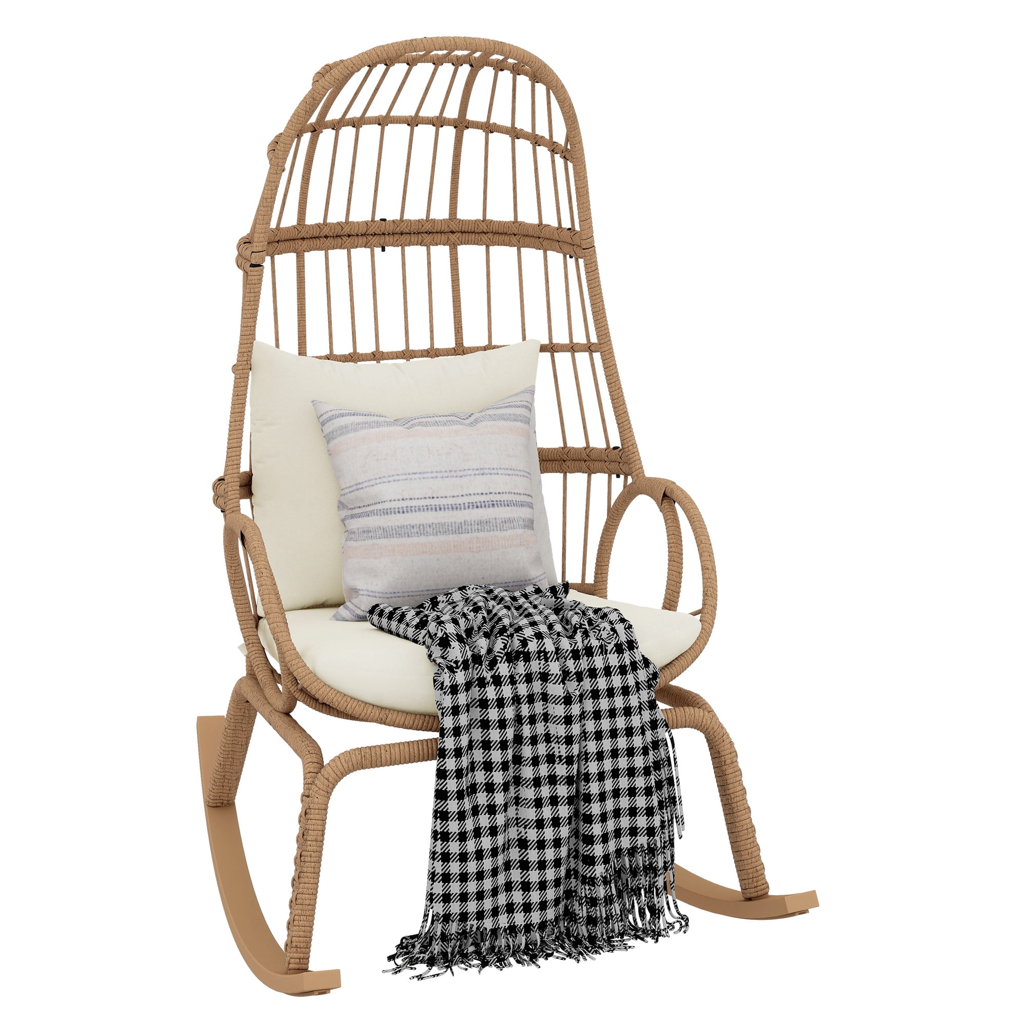 Uforic Outdoor Patio Rocking Egg Chair, All-Weather Wicker Glider ...