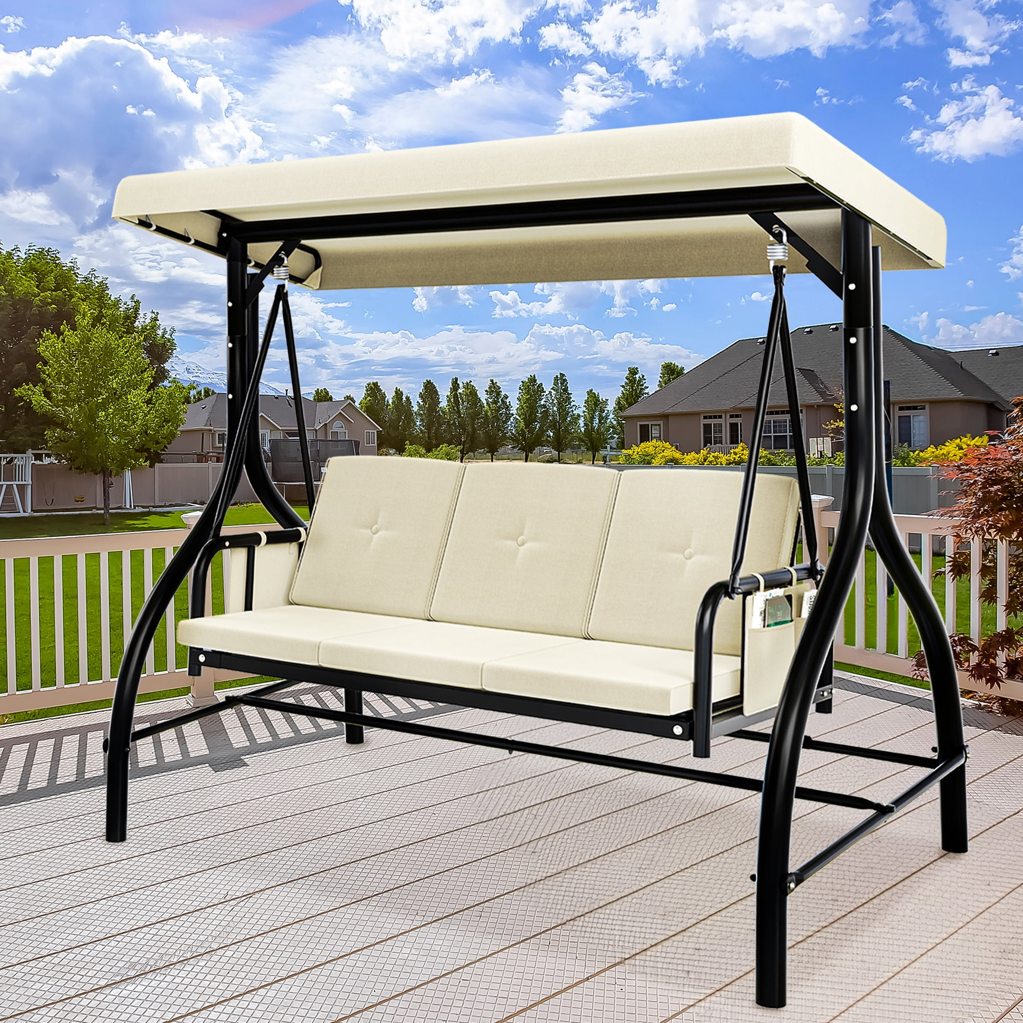 Uforic Outdoor Patio Swing Chair, 3 Person Porch Swing with Adjustable ...