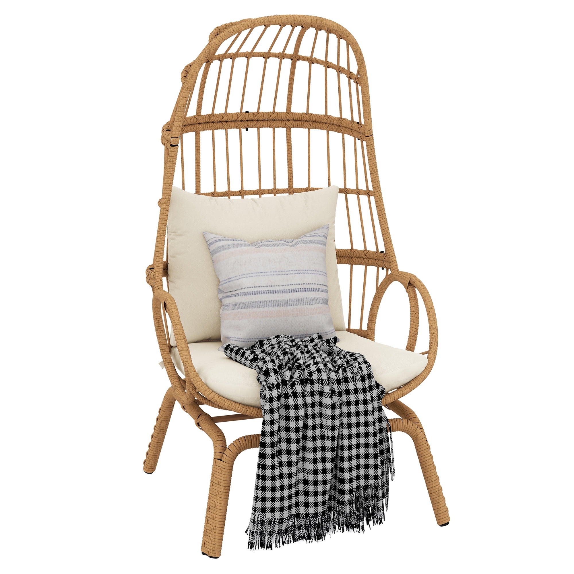 Uforic Outdoor Patio Swivel Egg Chair, Wicker Rotating Basket Chair ...