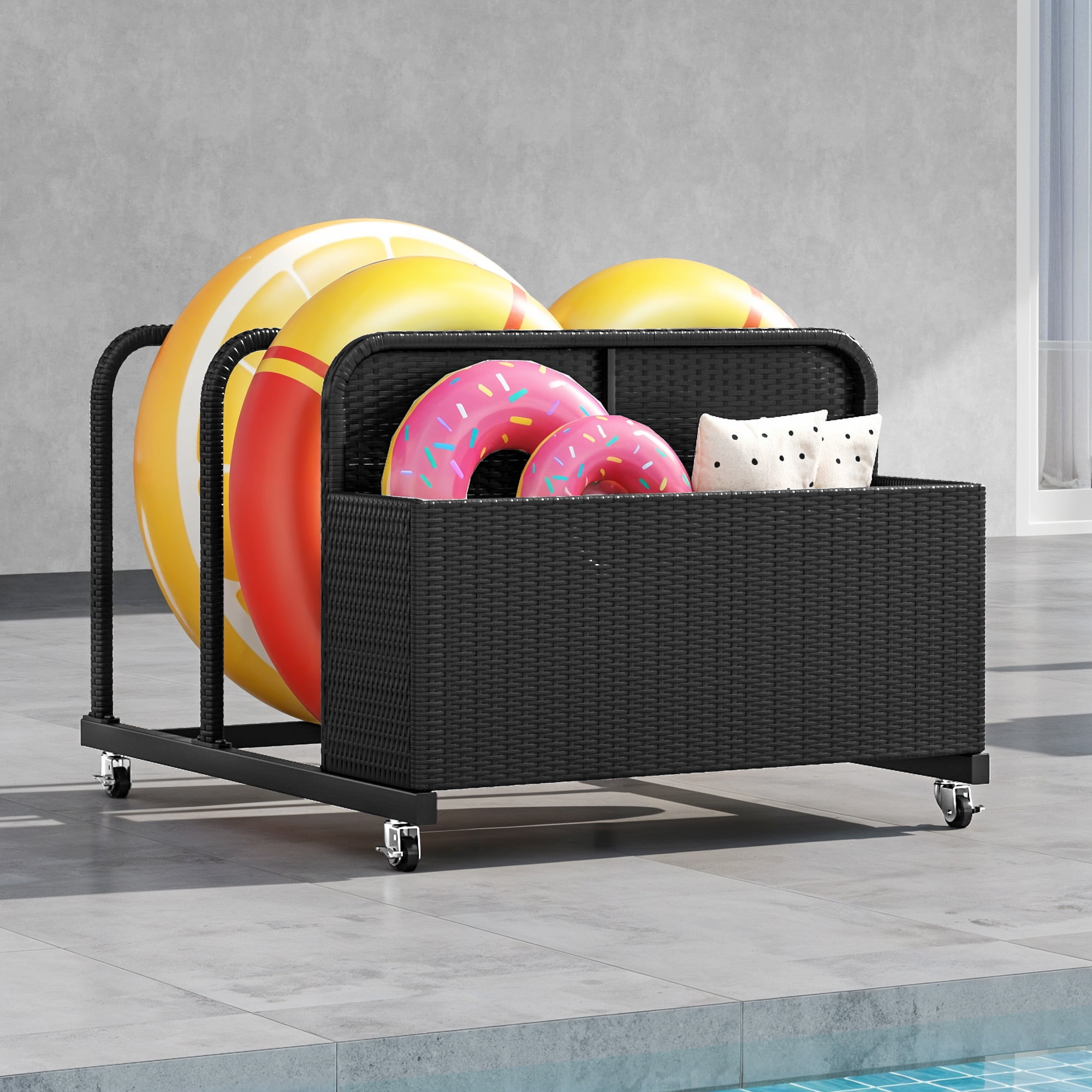 Uforic Outdoor Rattan Wicker Storage Cabinet, Rolling Organizer for ...