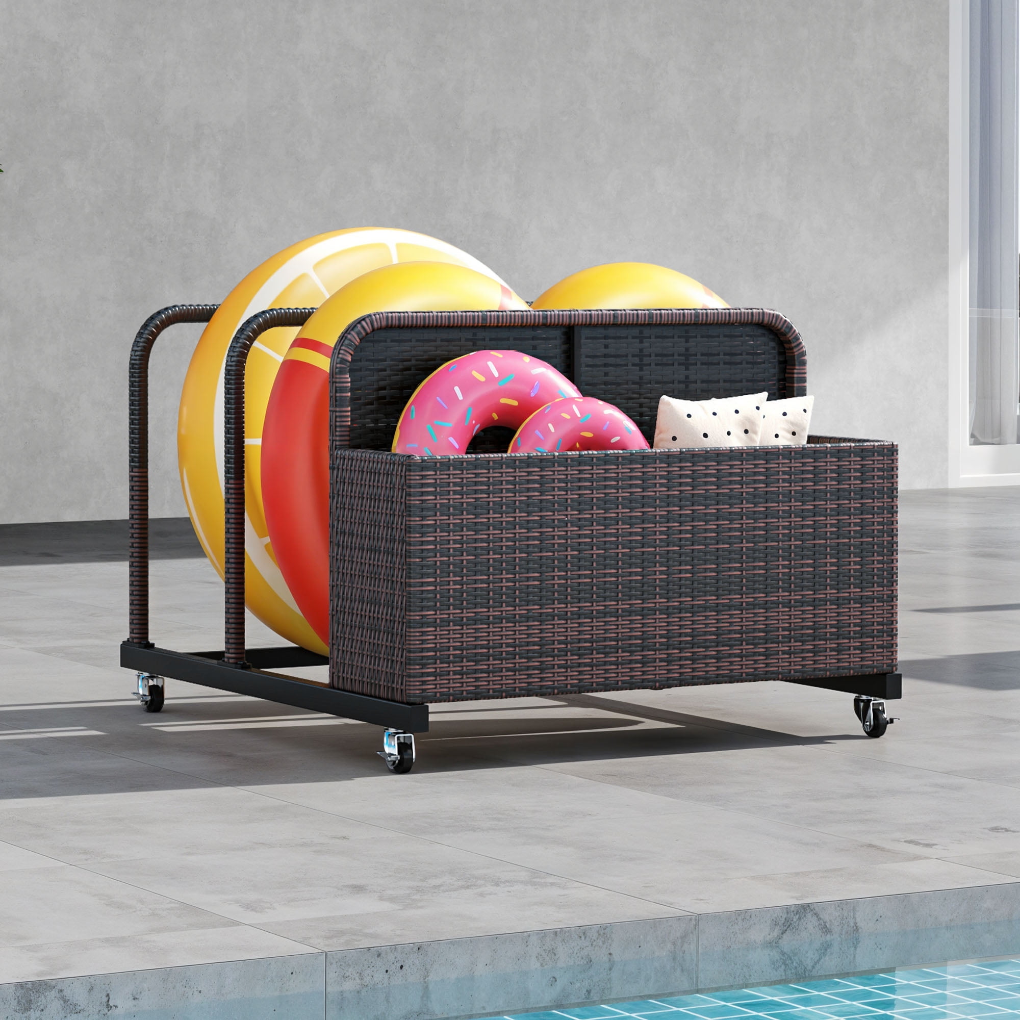 Uforic Outdoor Rattan Wicker Storage Cabinet, Rolling Organizer for ...