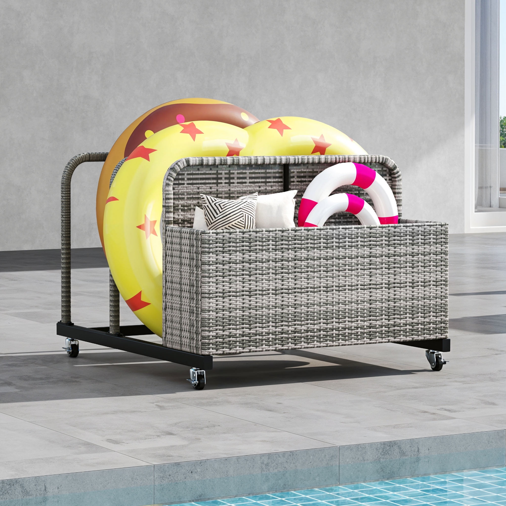 Uforic Outdoor Rattan Wicker Storage Cabinet, Rolling Organizer for ...