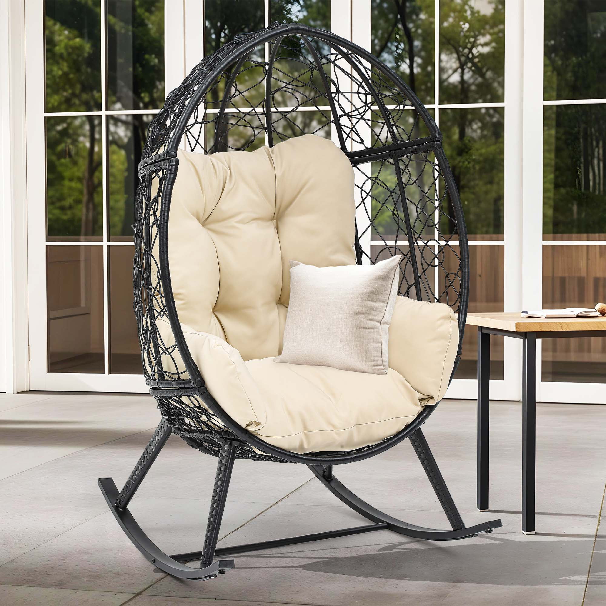 Uforic Outdoor Rocking Rattan Egg Chair with Cushioned Comfort, 250lb ...