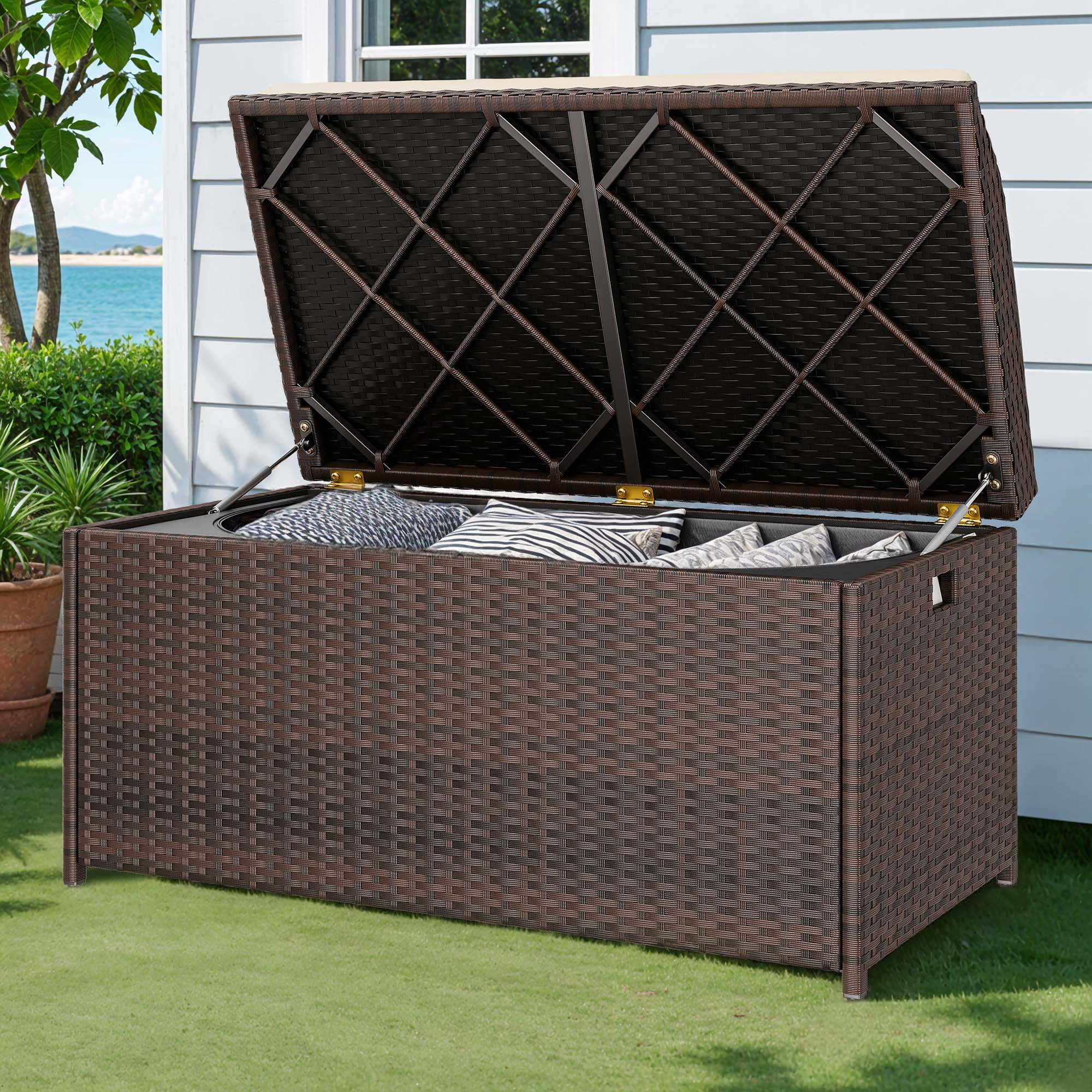 Uforic Outdoor Storage Bench , 70 Gallon PE Rattan Patio Storage Box ...