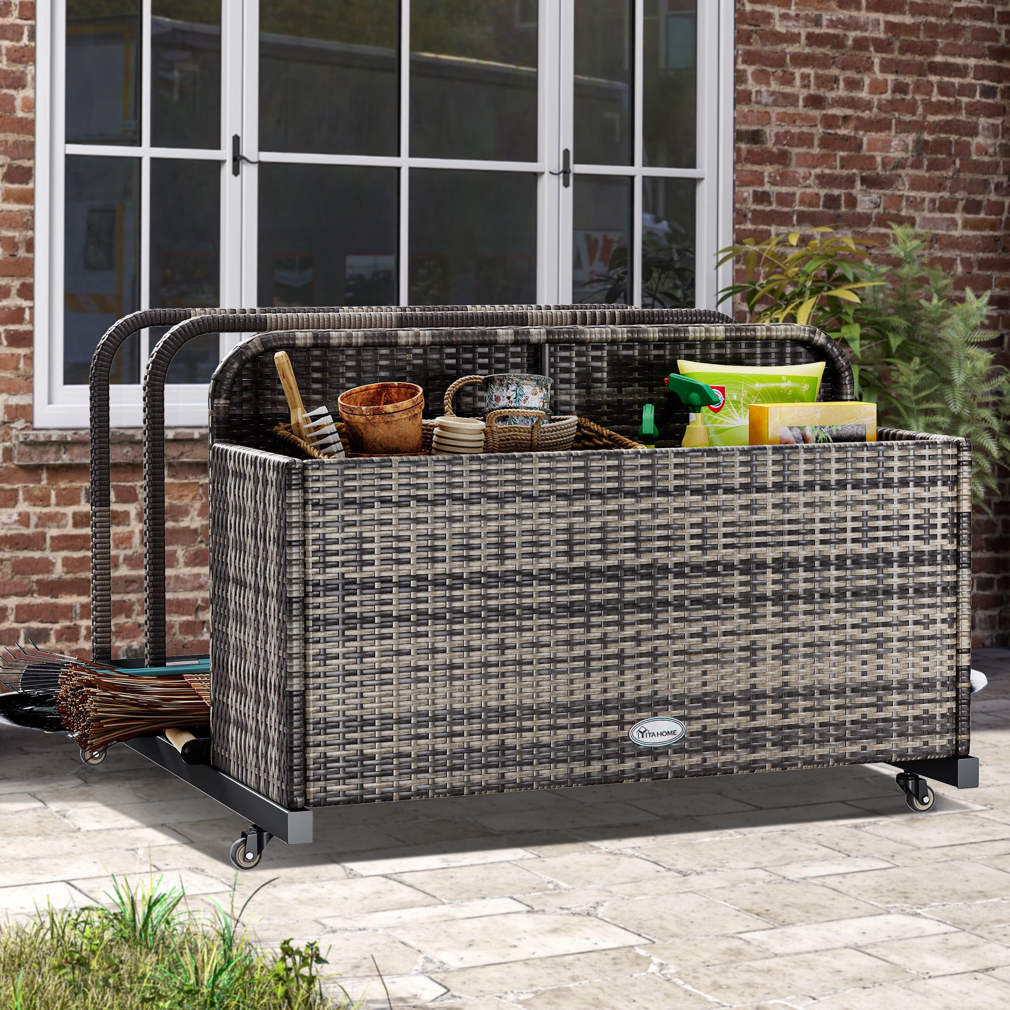 Uforic Outdoor Wicker Patio Poolside Float Storage Basket, PE Rattan ...