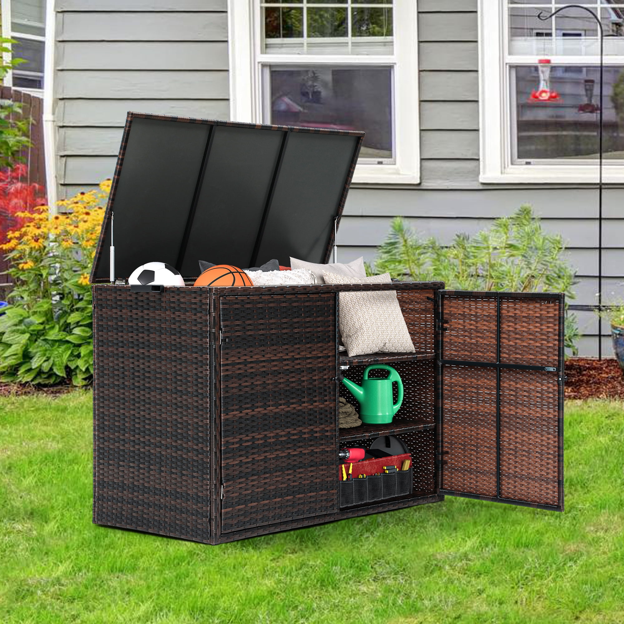 Uforic Outdoor Wicker Storage Box, 150 Gallon Rattan Deck Box with ...