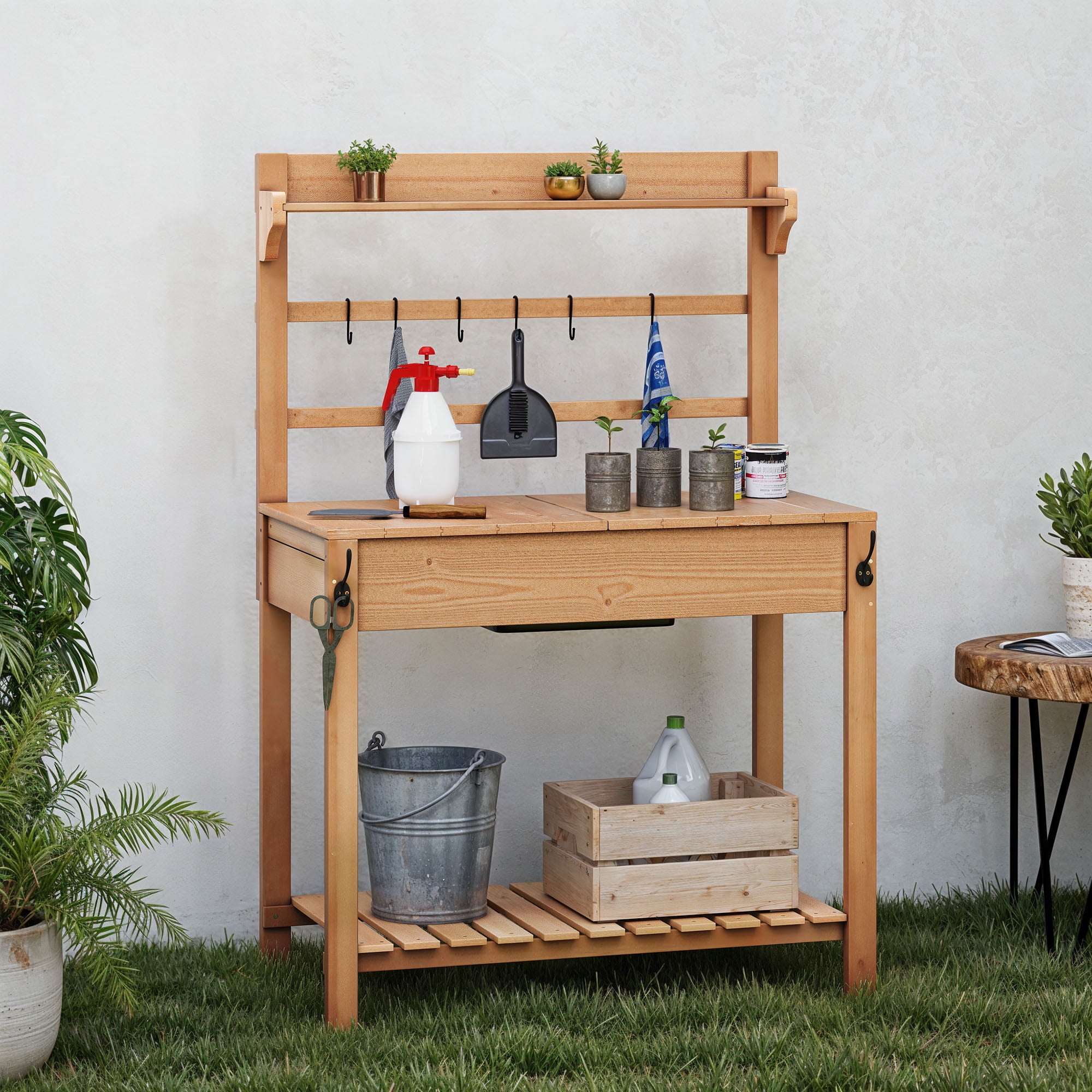 Uforic Outdoor Workstation with Sliding Tabletop & Hooks, Weatherproof ...