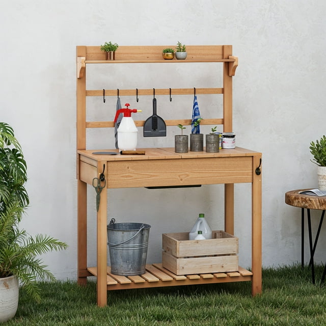 Uforic Outdoor Workstation with Sliding Tabletop & Hooks, Weatherproof ...