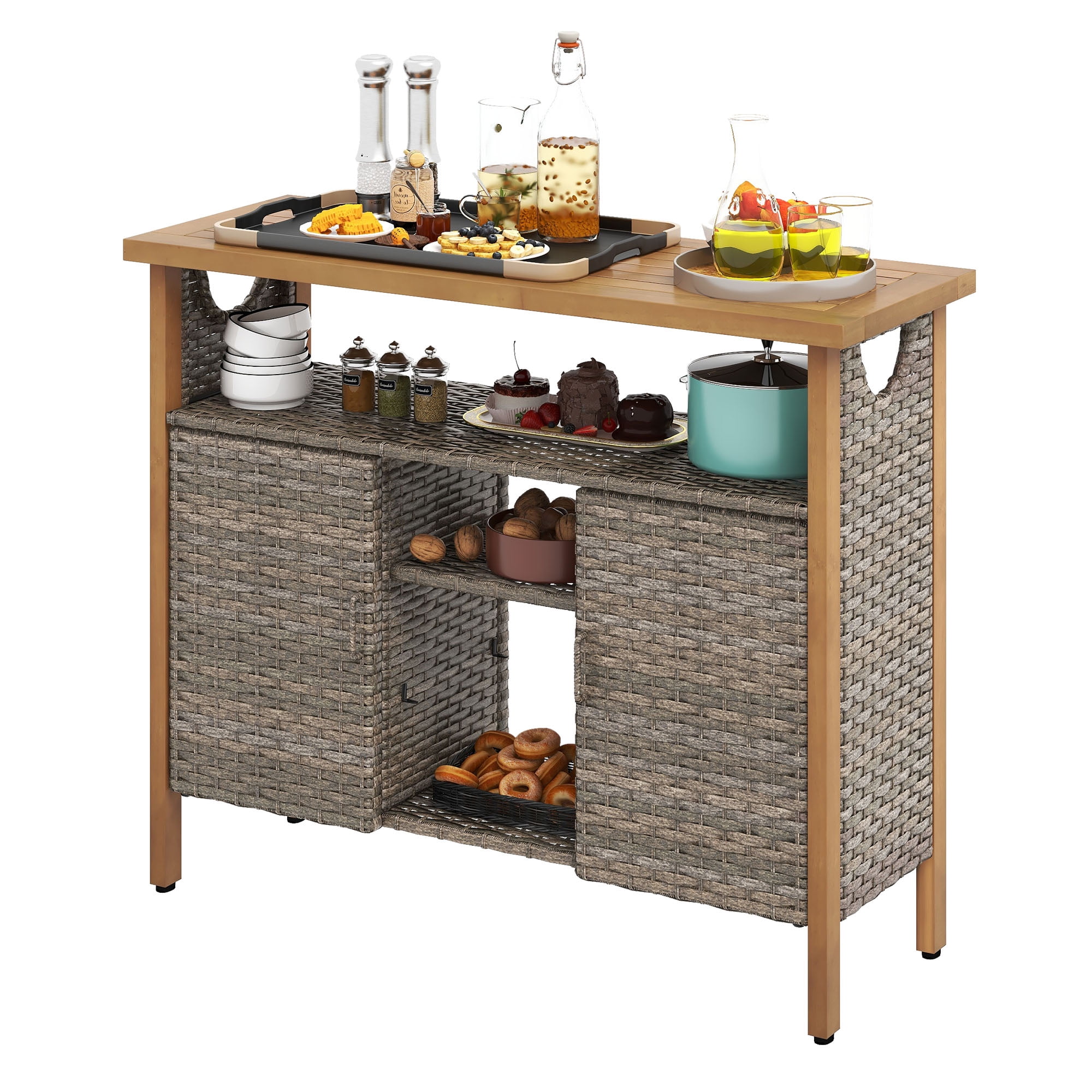 Uforic Patio Outdoor Buffet Sideboard Cabinet with Doors & Shelves ...