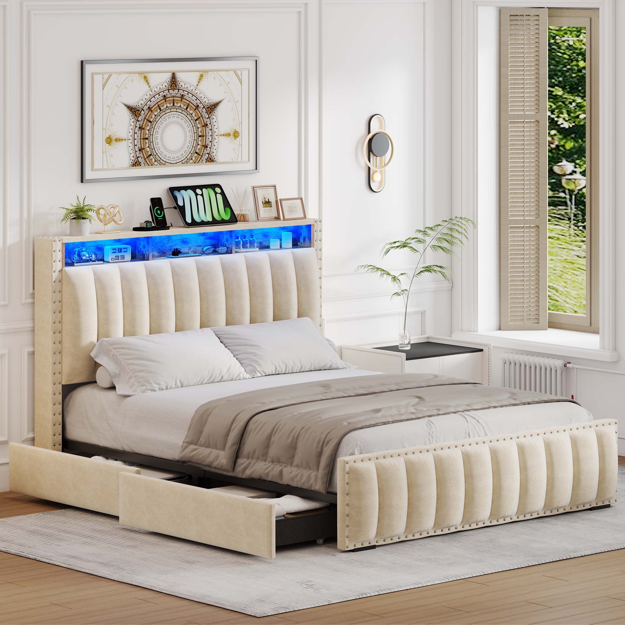 Free Shipping! Uforic Queen Velvet Upholstered Platform Bed with ...