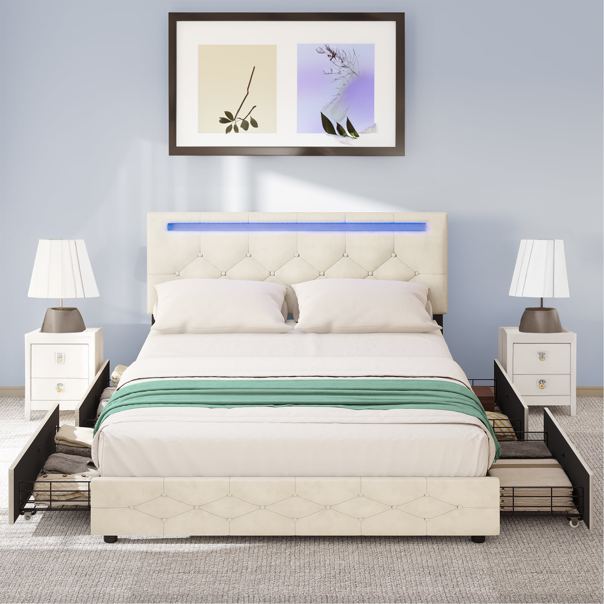 Uforic Queen Size Adjustable Platform Bed with 4 Storage Drawers and ...