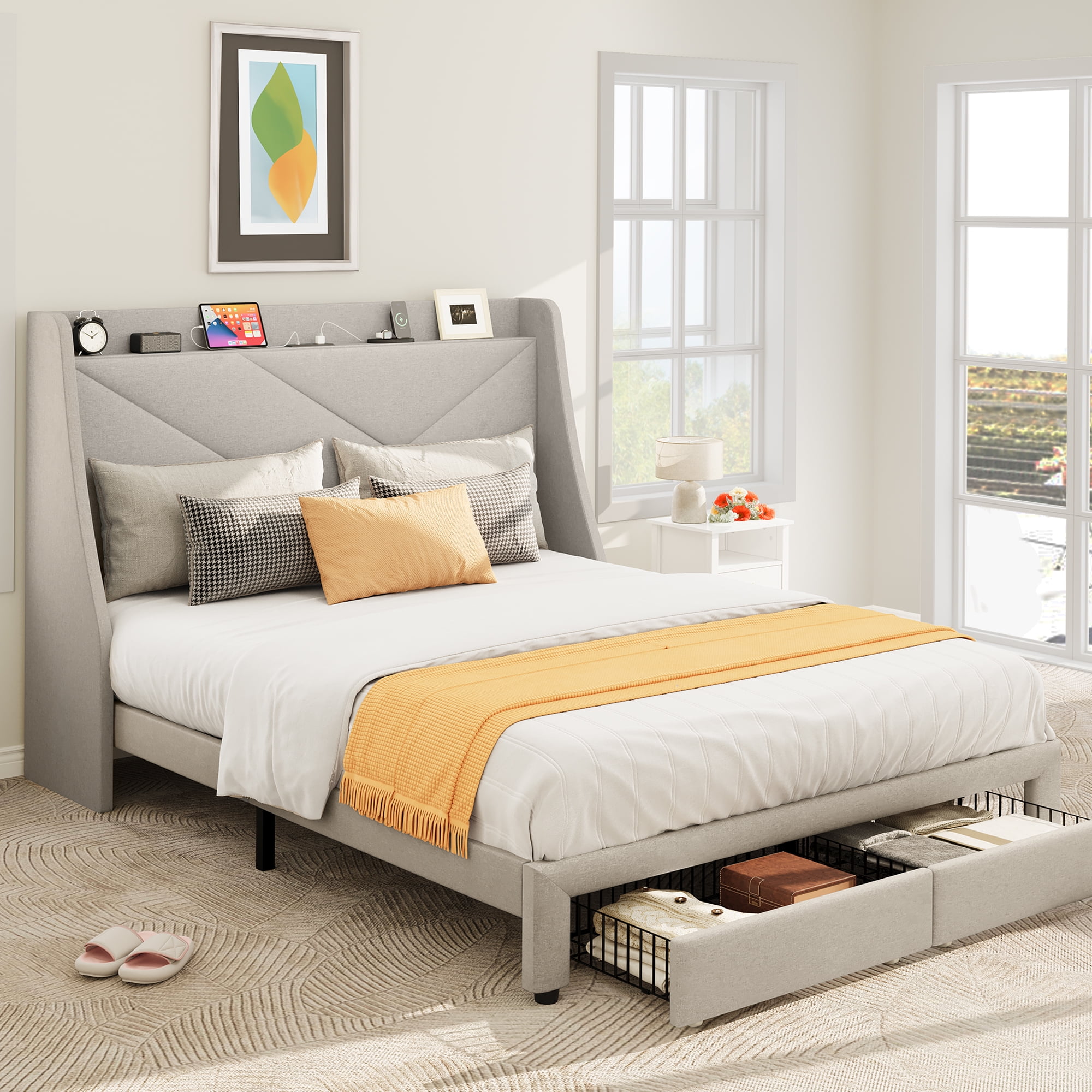 Uforic Queen Size Simple Assembly Bed Frame with Storage Drawers and ...
