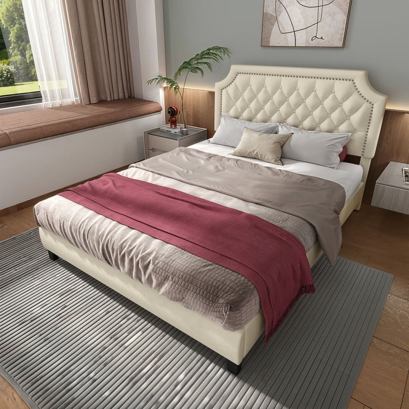 Uforic Queen Tufted Bed Frame with Adjustable Headboard, Velvet ...