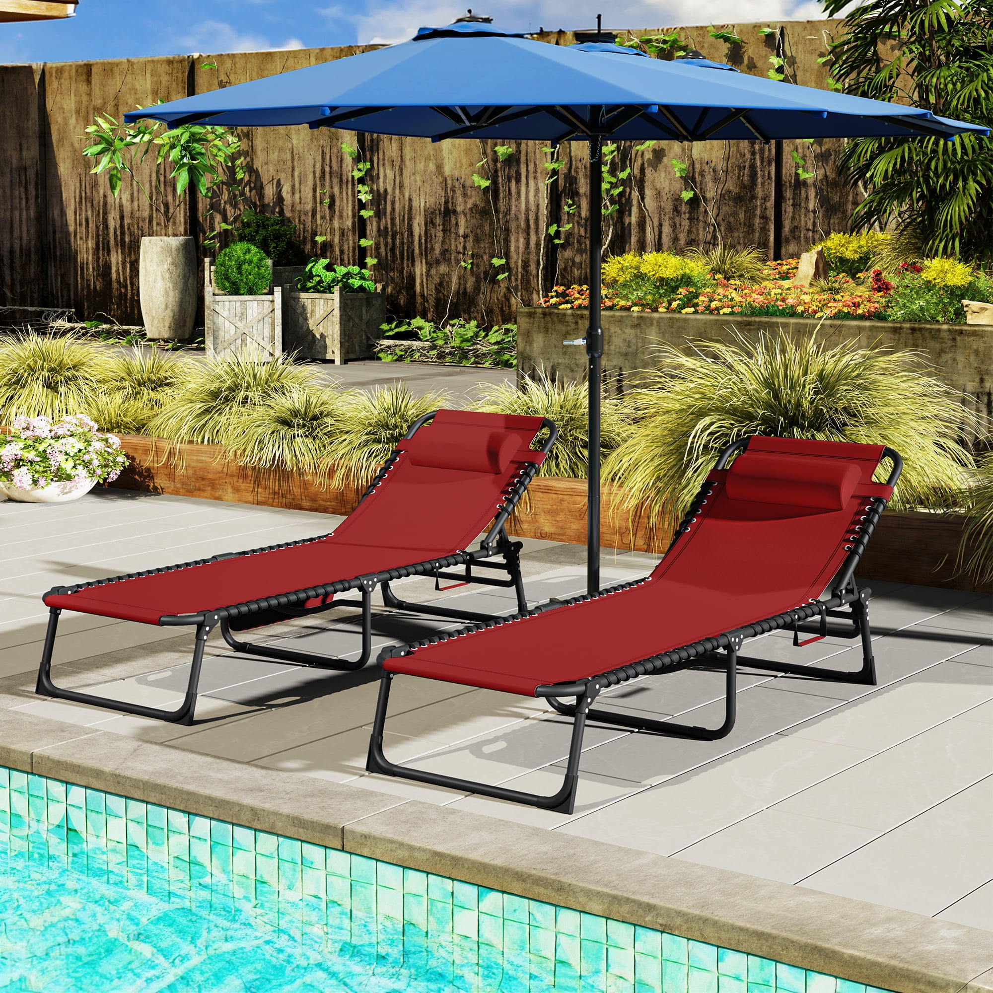 Uforic Reclining Sun Lounger with Removable Headrest and Side Pocket ...