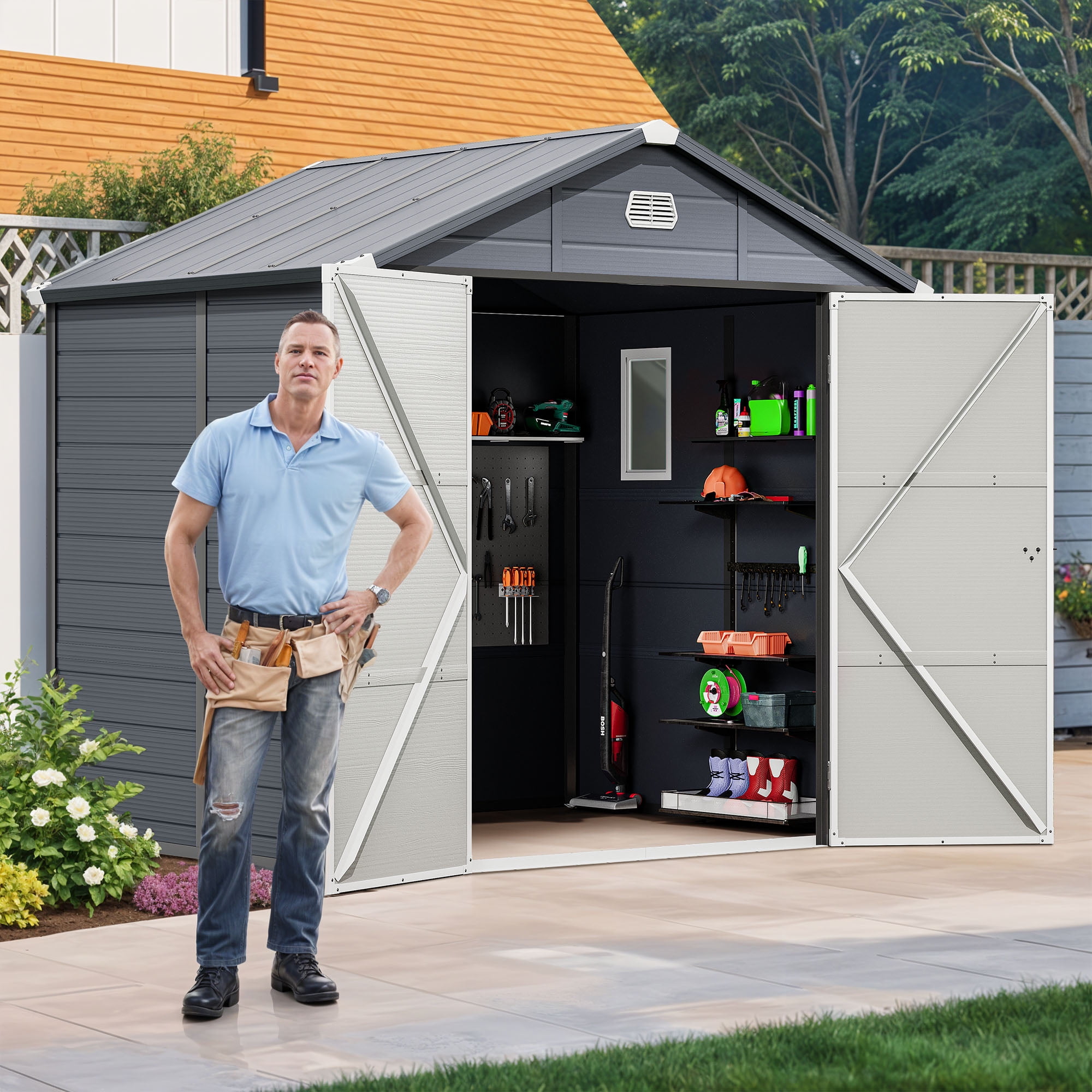 Uforic Resin Outdoor Storage Shed,7.87x6.2ft All-Weather Plastic Tool ...