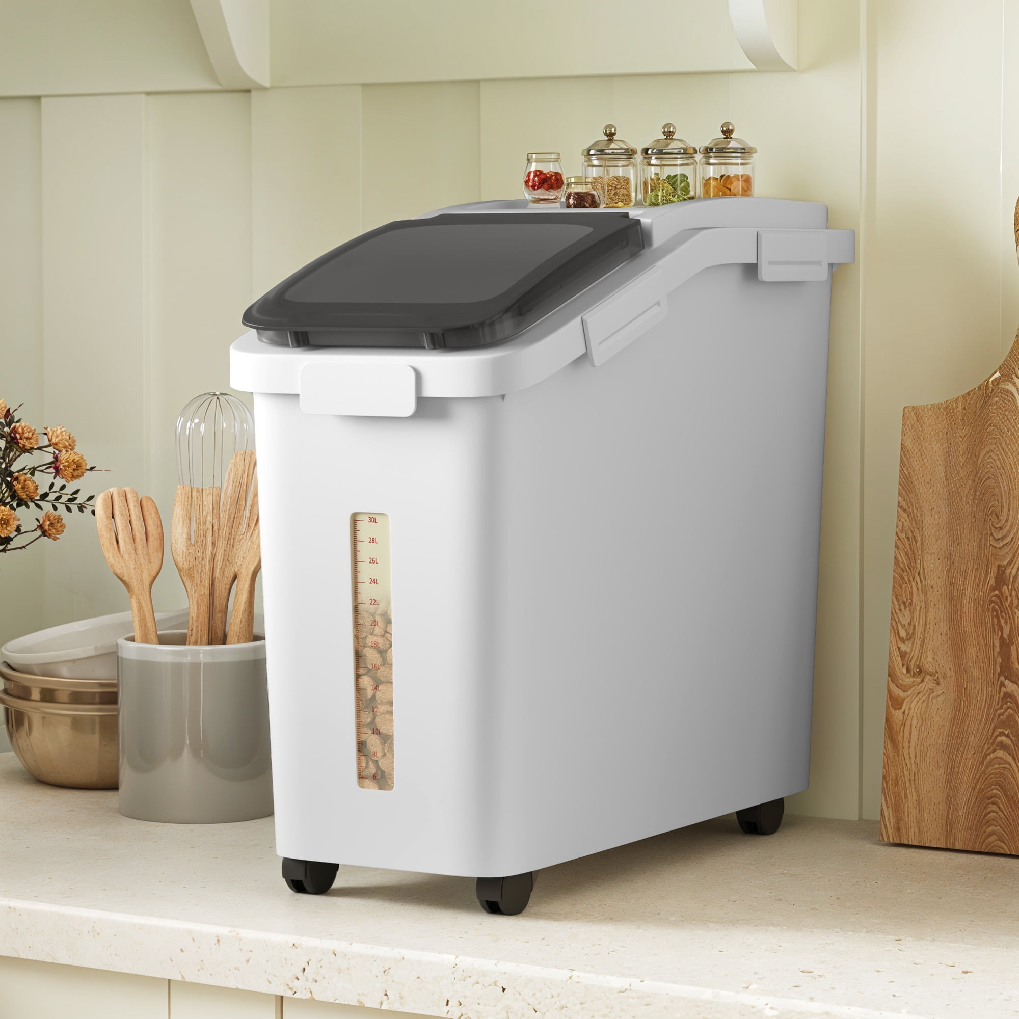 Uforic Rolling Food Storage Container with Clear Lid - 11.4 Gallon ...