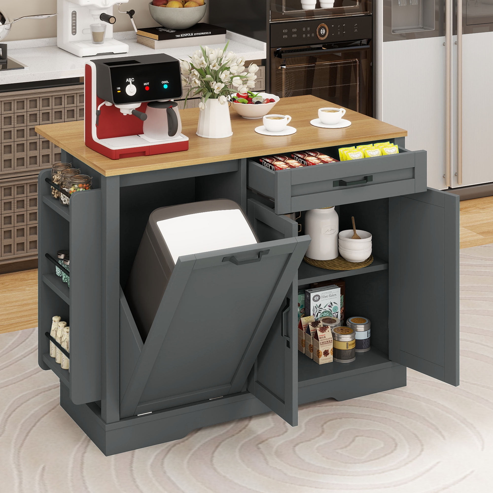 Uforic Rolling Kitchen Island on Wheels with Drop Leaf & Drawer ...