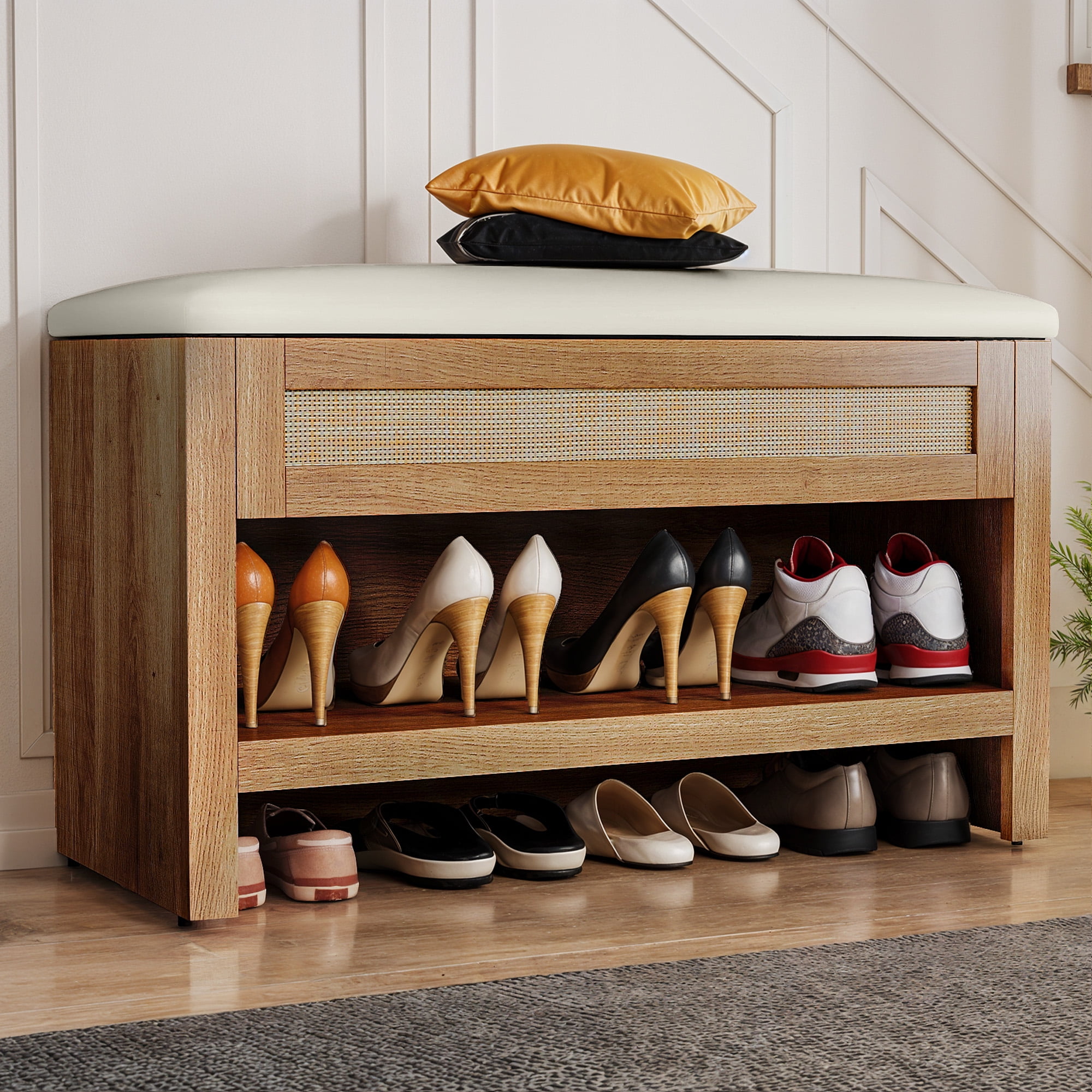 Uforic Shoe Bench with Lift Top Hidden Storage, Rattan Entryway Bench ...