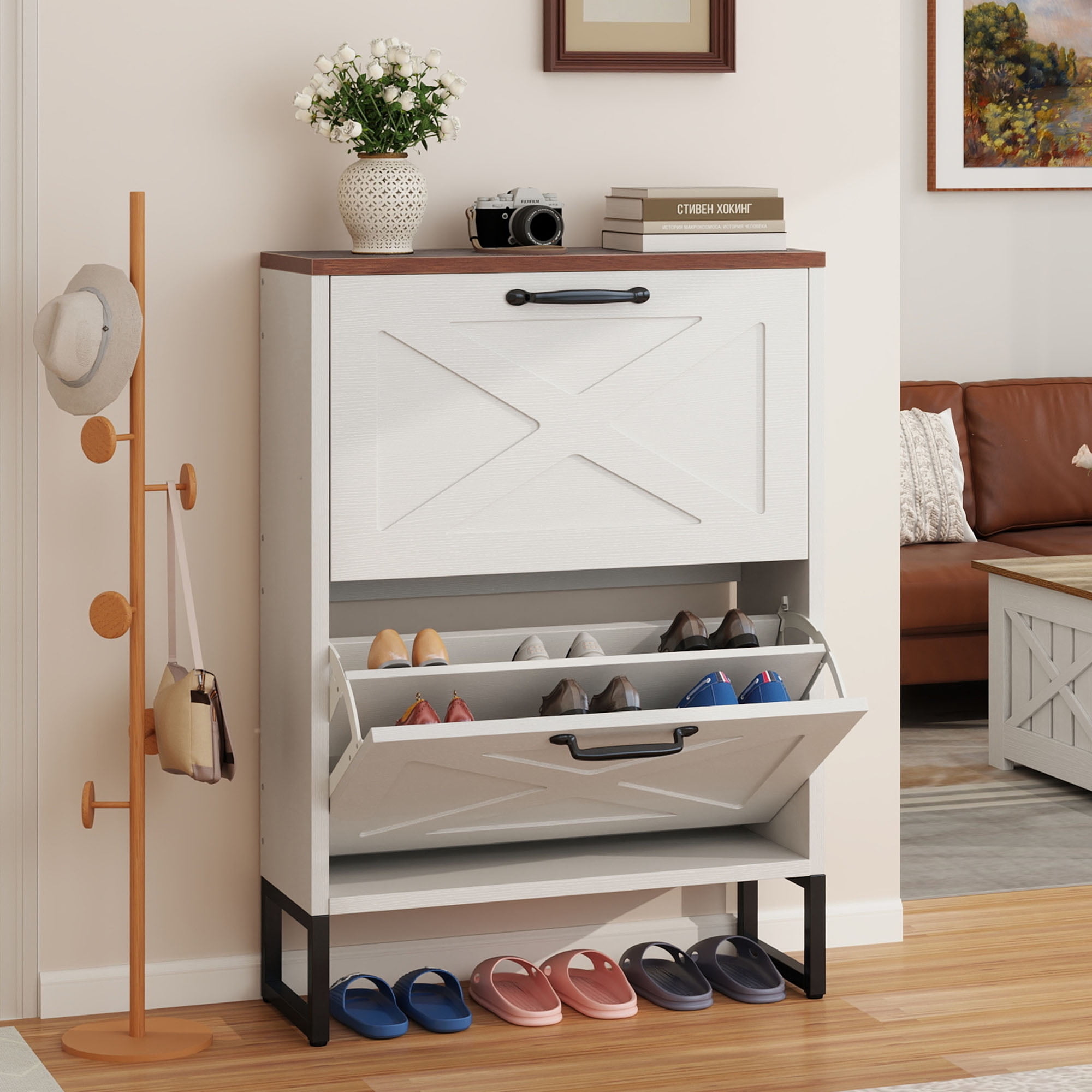 Uforic Shoe Cabinet with 2 Flip Drawers, Free Standing Shoe Racks ...