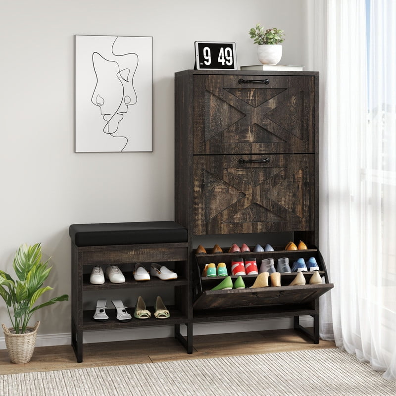 Uforic Shoe Cabinet with 3 Flip Drawers & Open Shelf , Farmhouse Shoe ...
