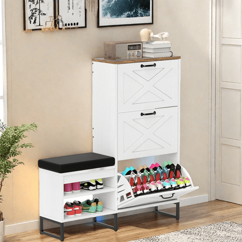 Uforic Shoe Cabinet with 3 Flip Drawers, Farmhouse Shoe Rack Storage ...