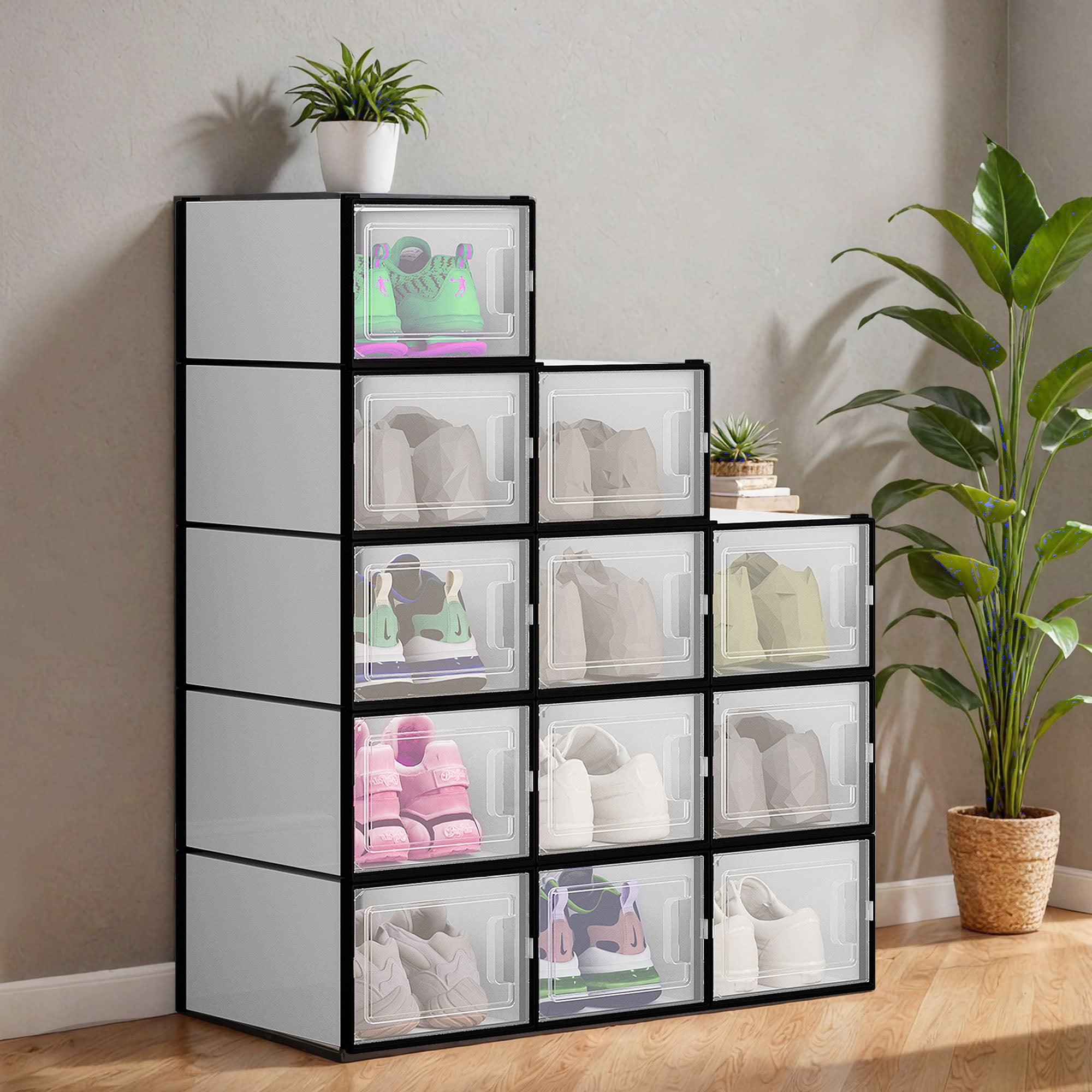 Uforic Shoe Storage Box, 12 Pack Stackable Clear Plastic Shoe Organizer ...