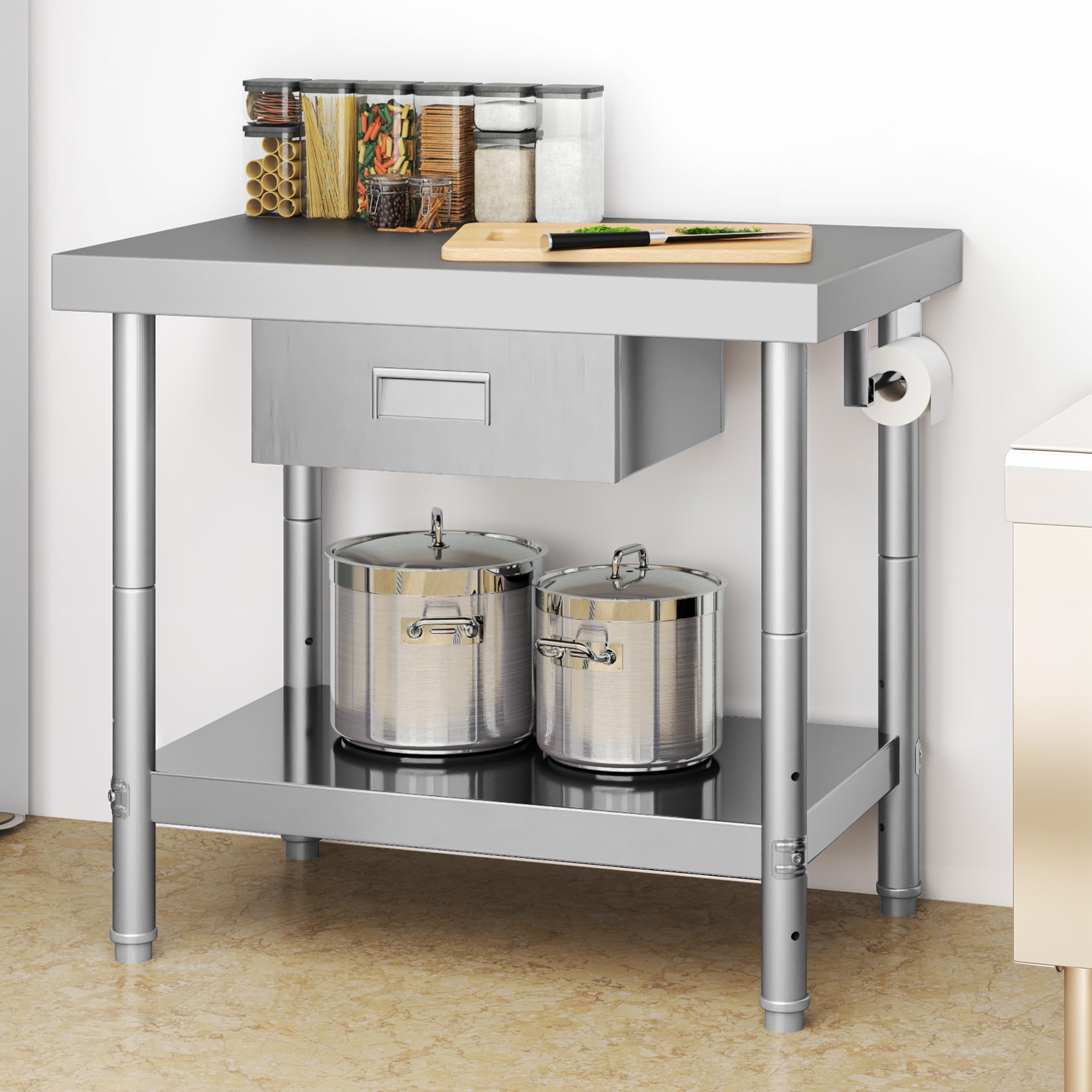 Uforic Stainless Steel Table with Paper Towel Holder and Drawer, 36" × ...