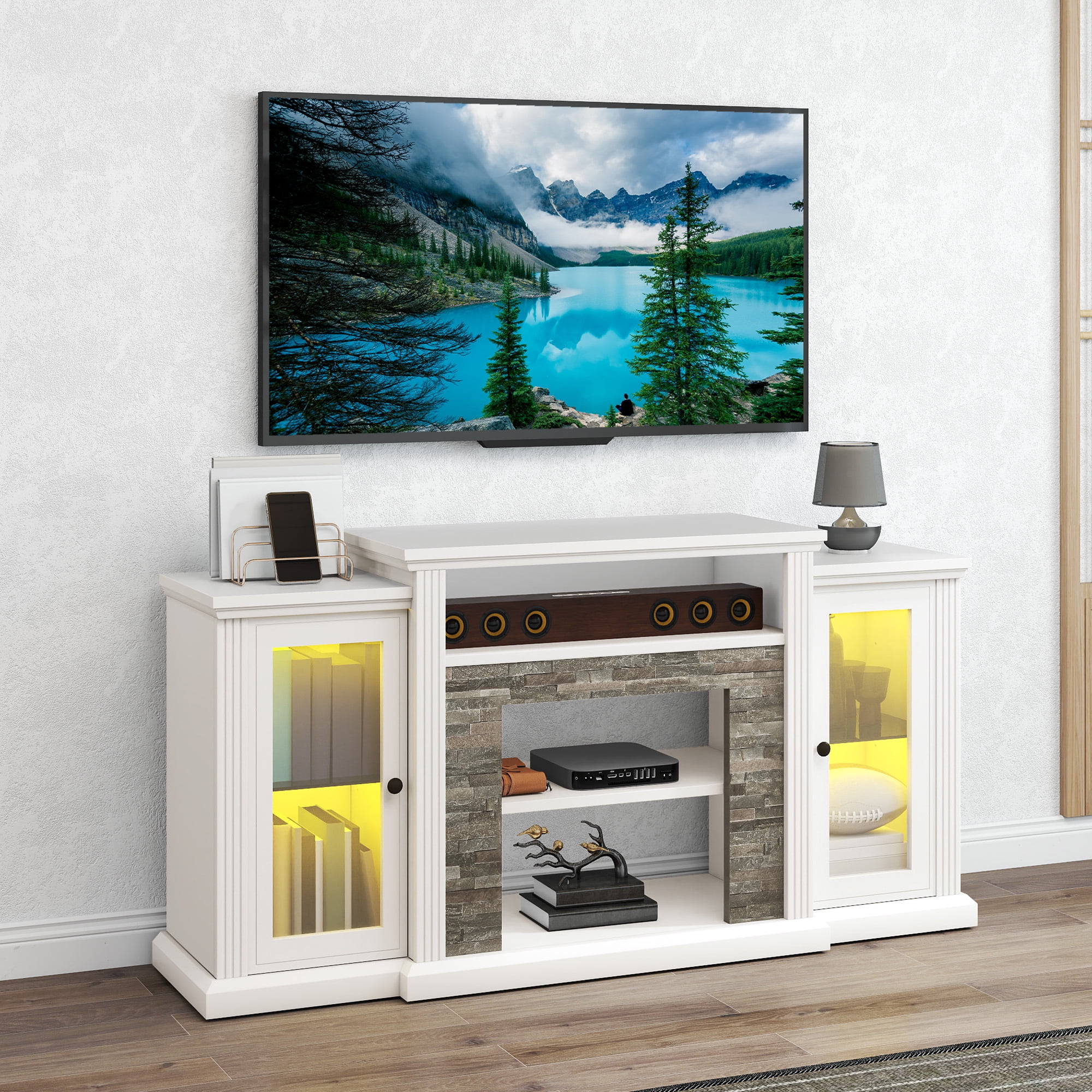 Uforic TV Stand for 65 Inch with LED Light, Entertainment Center with ...