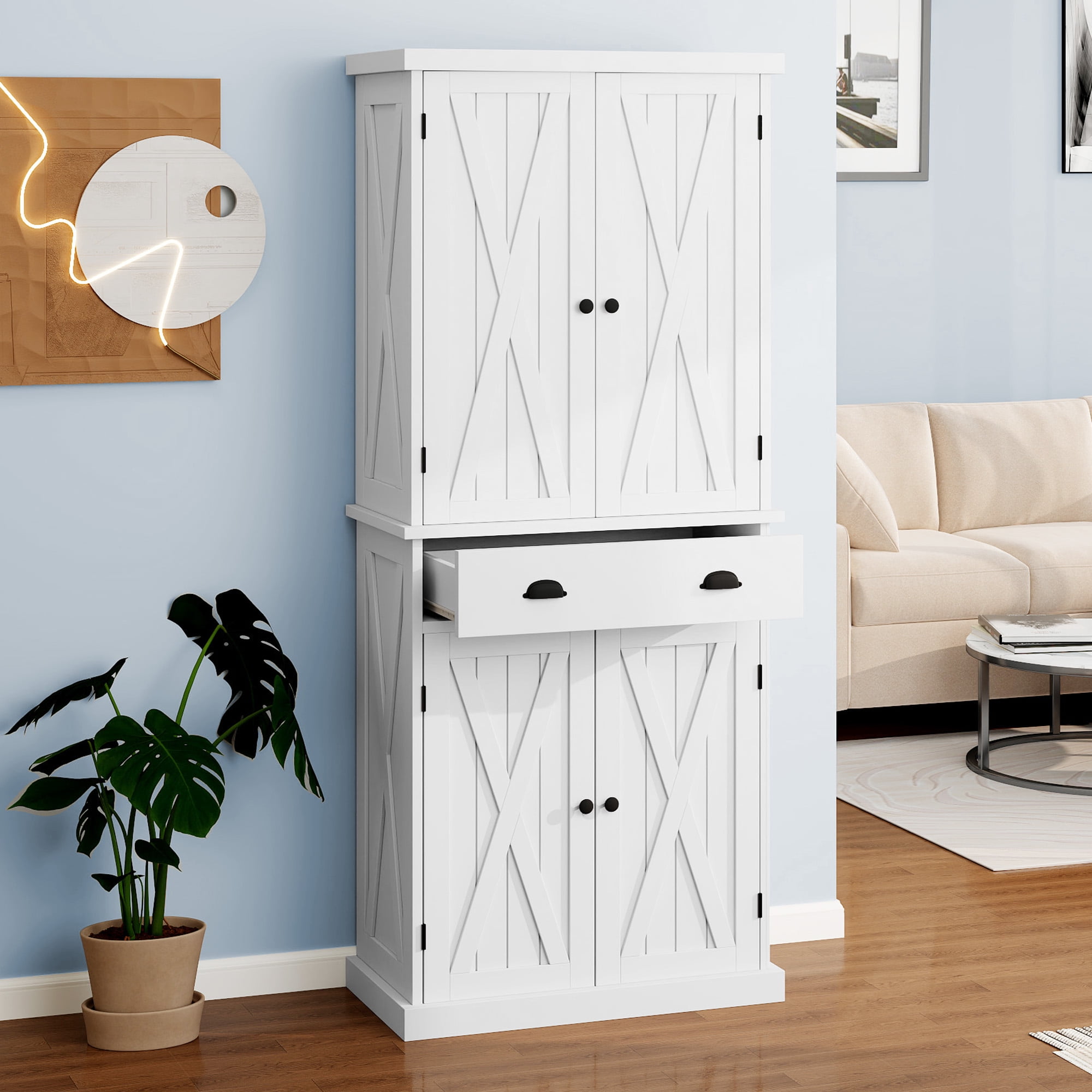 Uforic Tall Kitchen Pantry Storage Cabinet with 4 Doors and Shelves, 72 ...