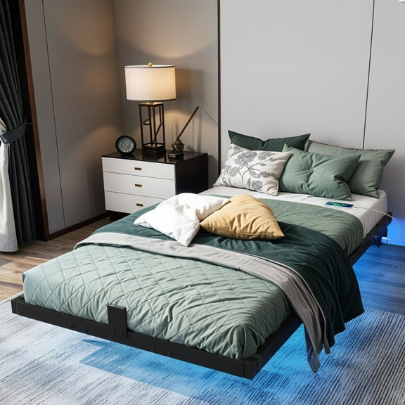 Floating Bed Frame Size with Lights and Station, Platform Bed, Easy ...