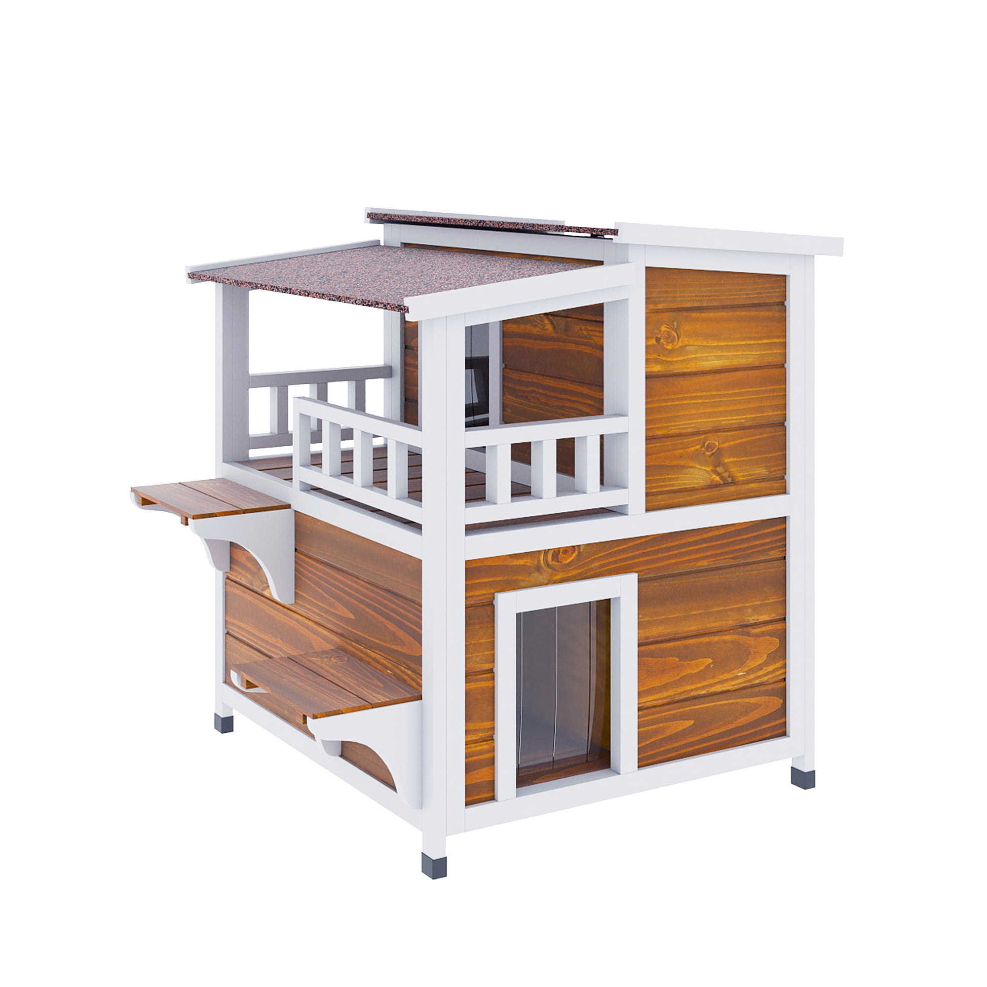 Uforic Two Story Outdoor Cat House, Cat Shelter Weatherproof Wooden Cat ...