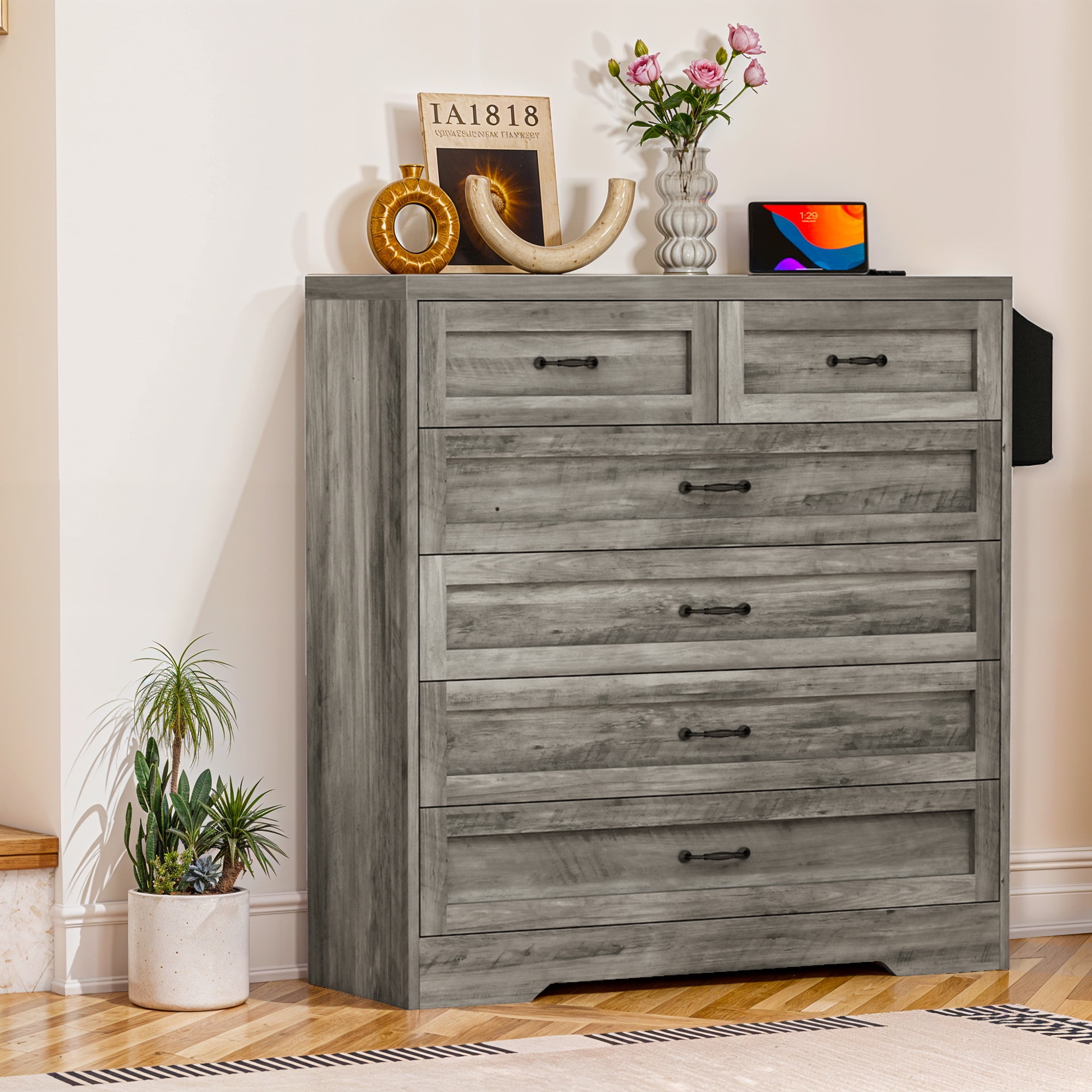 Uforic Vertical Dresser with 6 Drawers, Chest of Drawers with Power ...