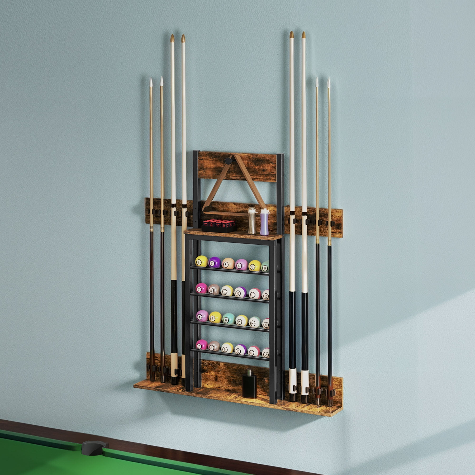 Uforic Wall-Mount Pool Cue Rack for Game Rooms, 8-Cue Holder with ...
