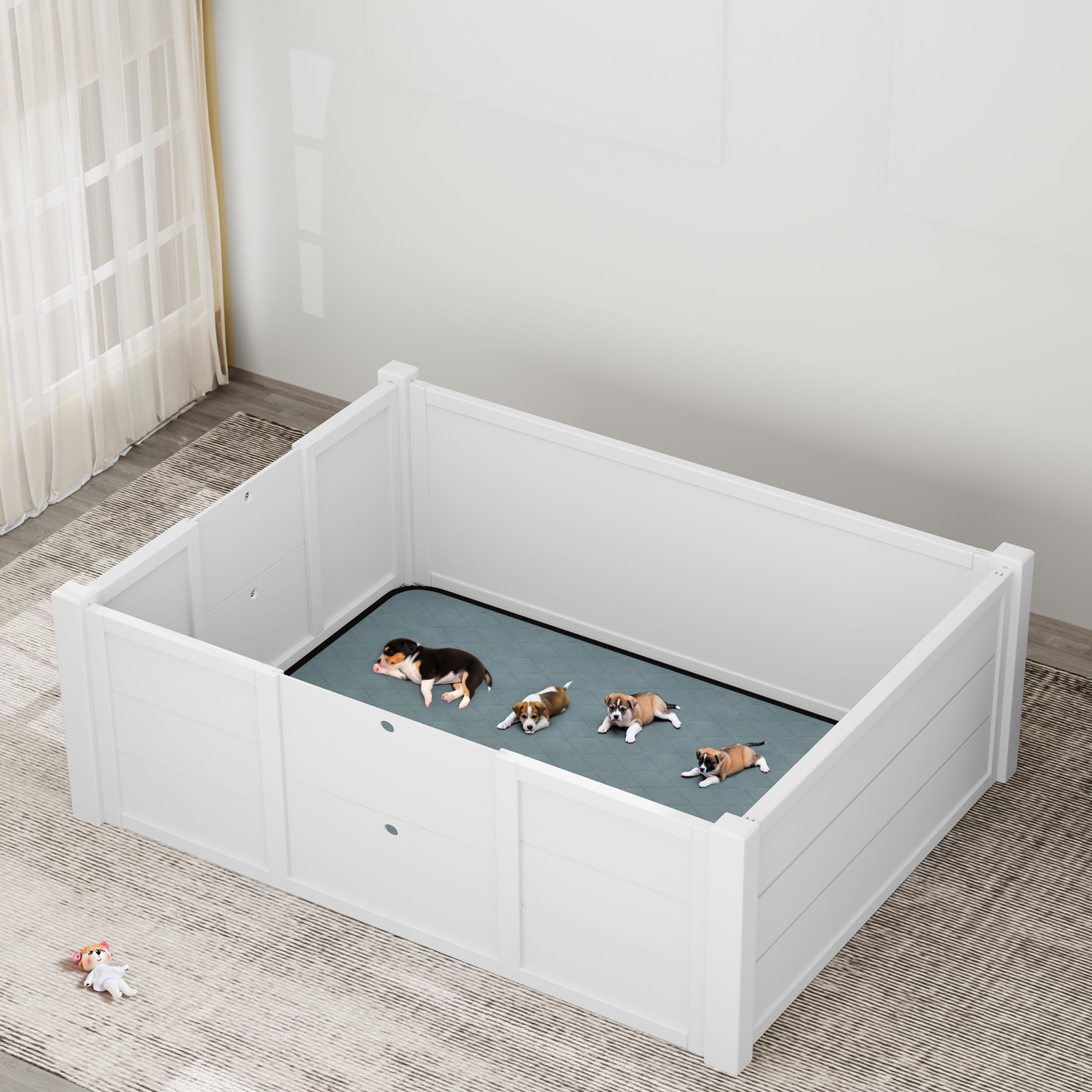 Uforic Whelping Box for Dogs,Indoor Wooden Dog Crate with Washable ...