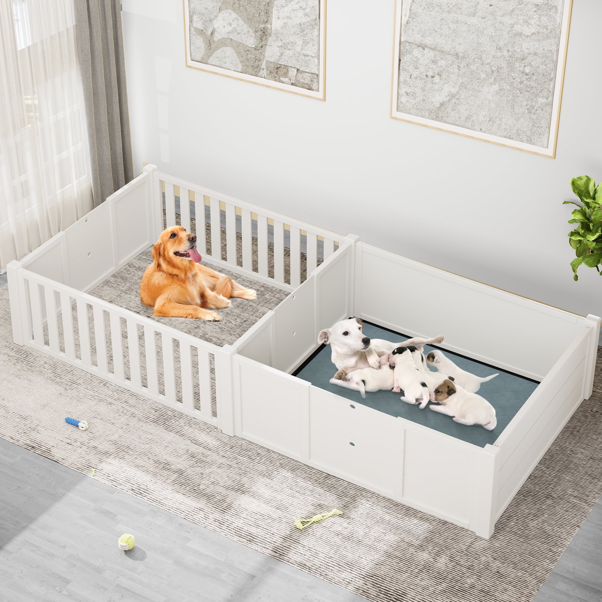 Uforic Whelping Box for Dogs,Spacious Wooden Dog Crate,Puppy Birthing ...