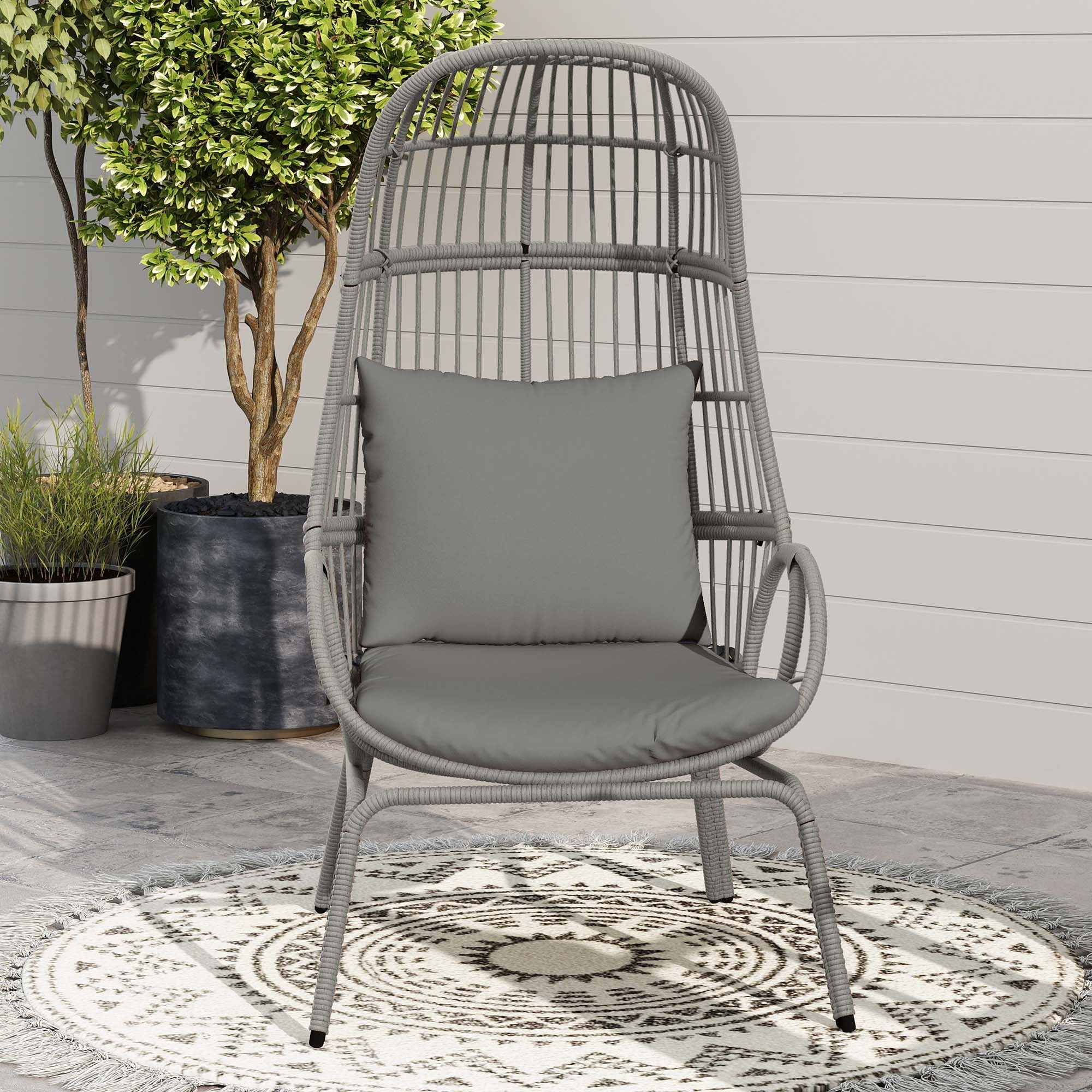Uforic Wicker Egg Chair,Patio Narrow Basket Chair With Cushions - Gray ...