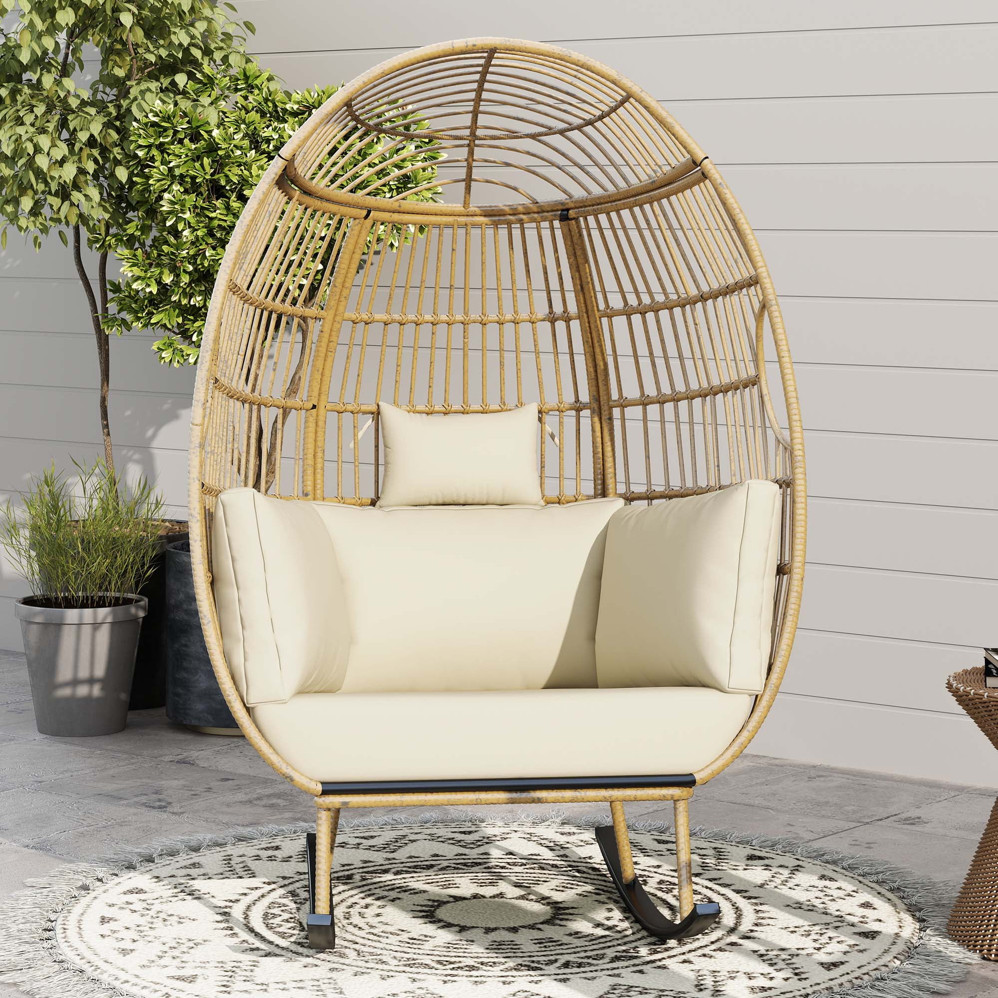 Uforic Wicker Outdoor Rocker Chair,Patio Rocking Egg Chair ,Basket ...