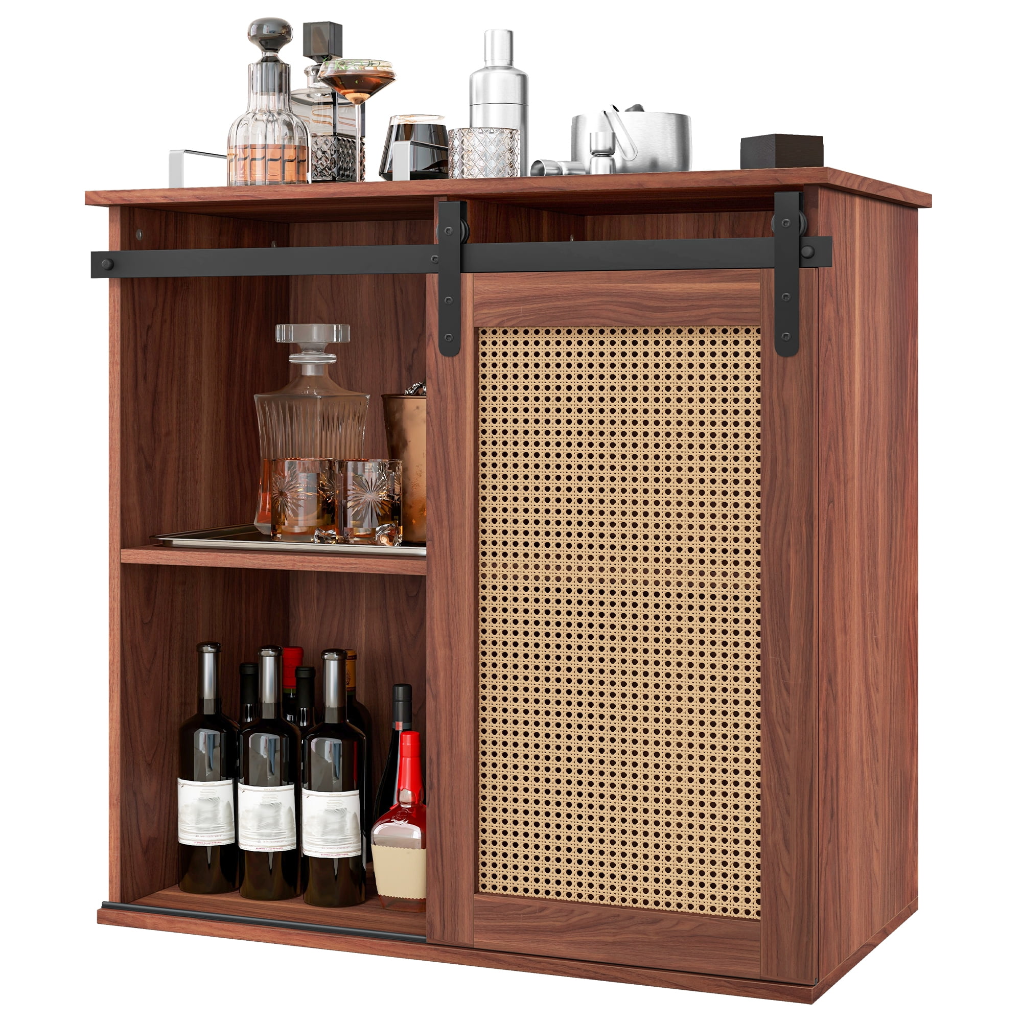 Uforic Wine Bar Cabinet with Sliding Door and Movable Partition for ...