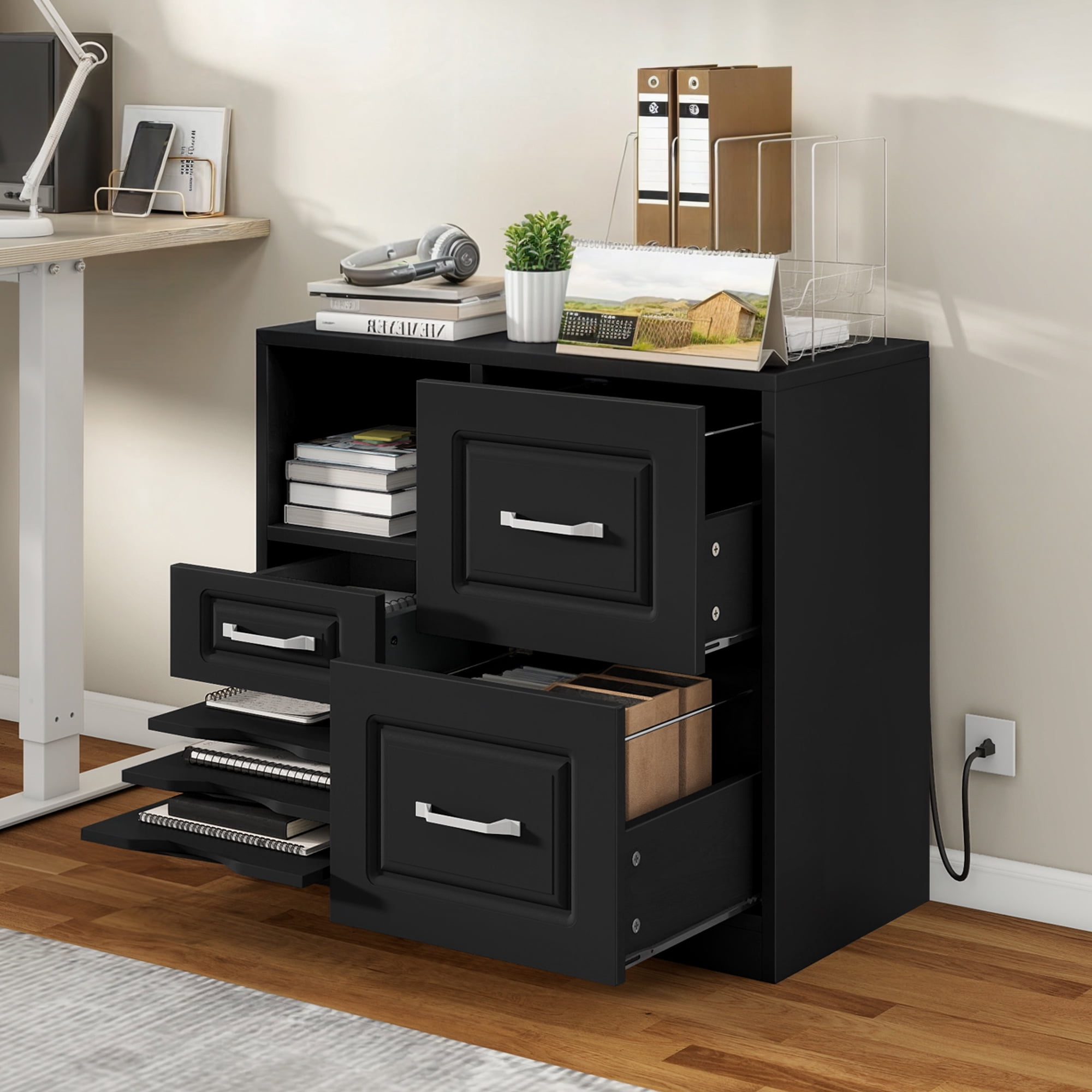 Uforic Wood File Cabinet with Charging Statio , 3 DrawerFiling Cabinet ...