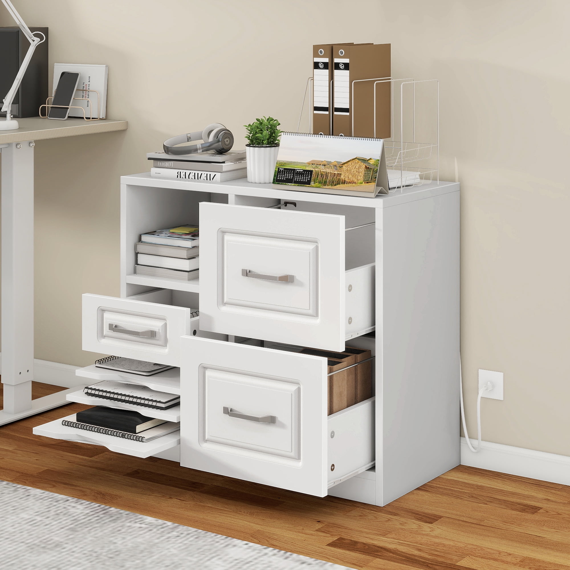 Uforic Wood File Cabinet with Charging Statio , 3 DrawerFiling Cabinet ...
