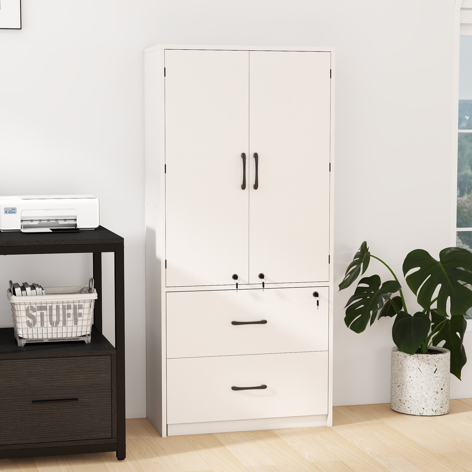 Uforic Wood File Cabinet with Lock & 2 Drawers, Heavy Duty Filing ...