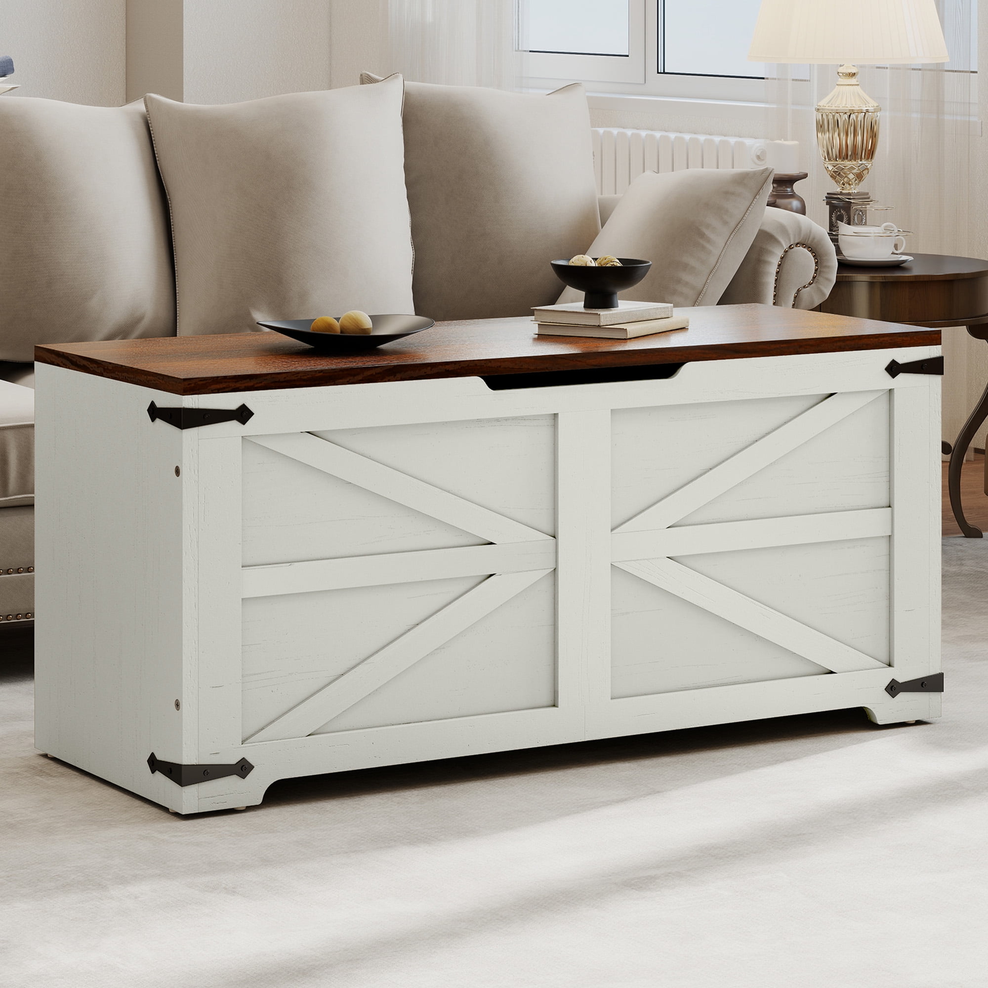 Uforic Wooden Storage Bench,39.4" Farmhouse Storage Chest - White ...