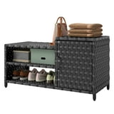 Uforic Woven Outdoor Pool Storage, Shoe Cabinet with Bench, Multi-Layer ...