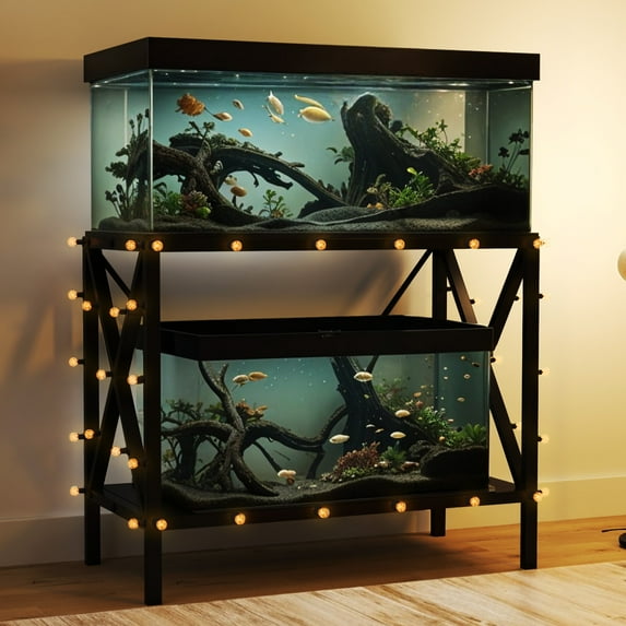 Uforic X-Shape 10-40 Gallon Double-Layer Storage Metal Fish Tank Stand ...