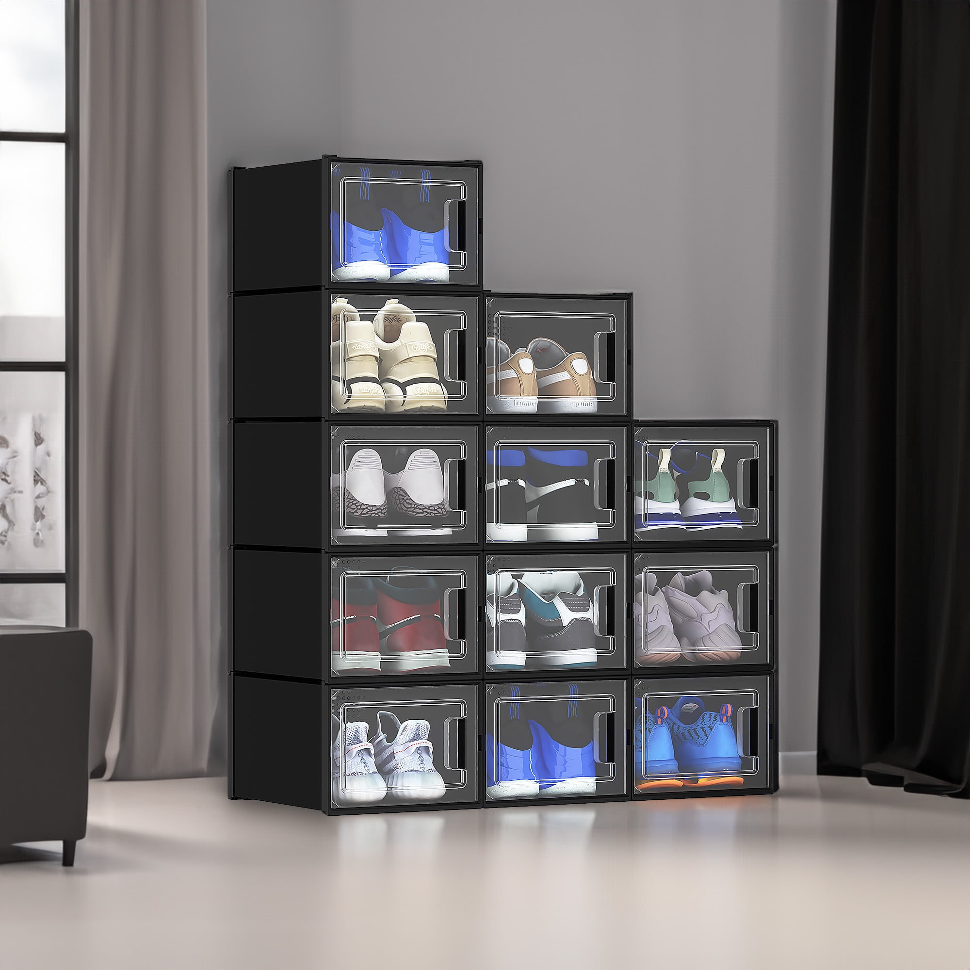 Uforic XL Shoe Storage Box, 12 Pack Stackable Clear Plastic Shoe ...