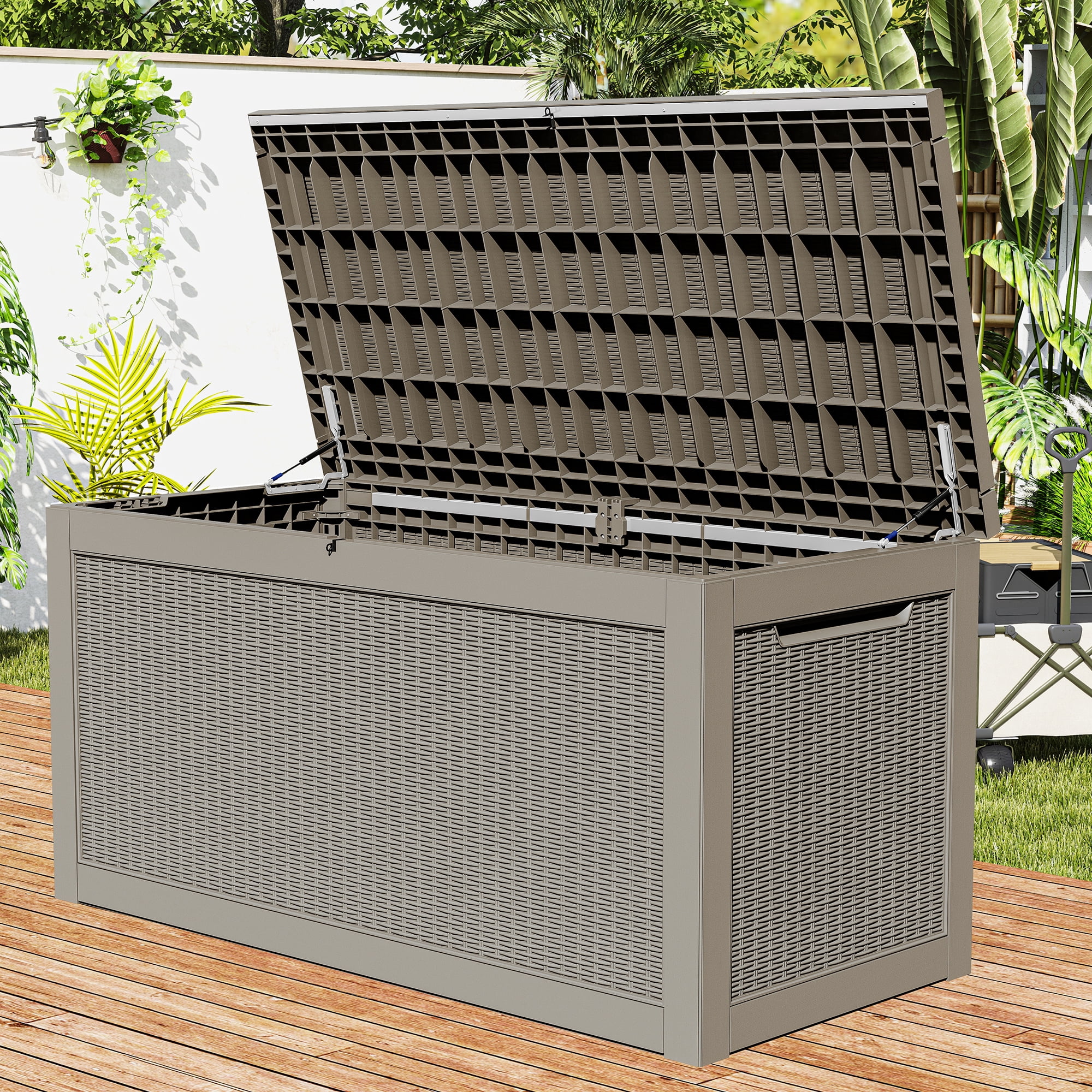 Uforic XXL 260 Gal Large Deck Box, Outdoor Rattan Storage Box ...