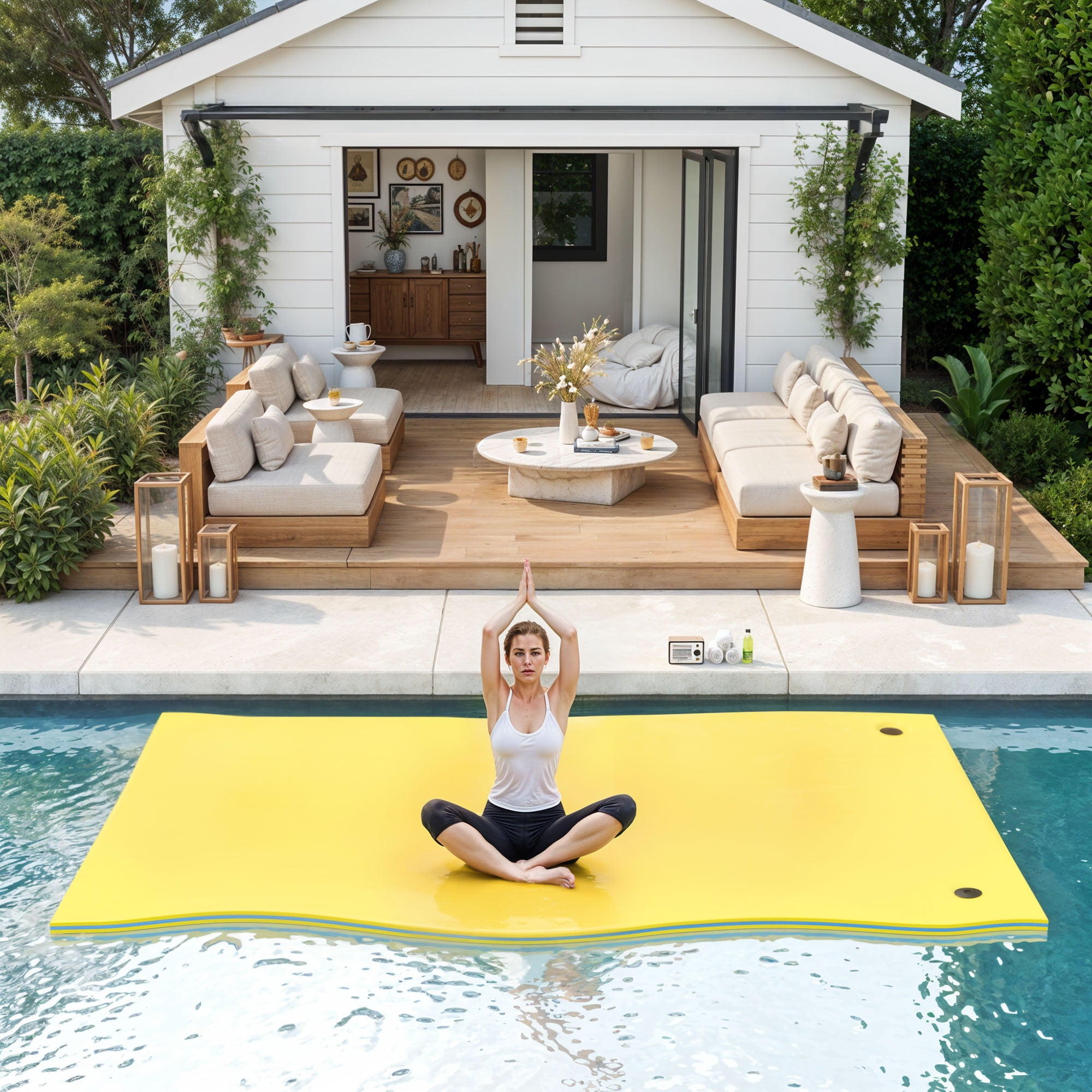 Uforic Yellow Floating Water Mat, 275×180×3.5cm, XPE Foam, 2 Fixed ...